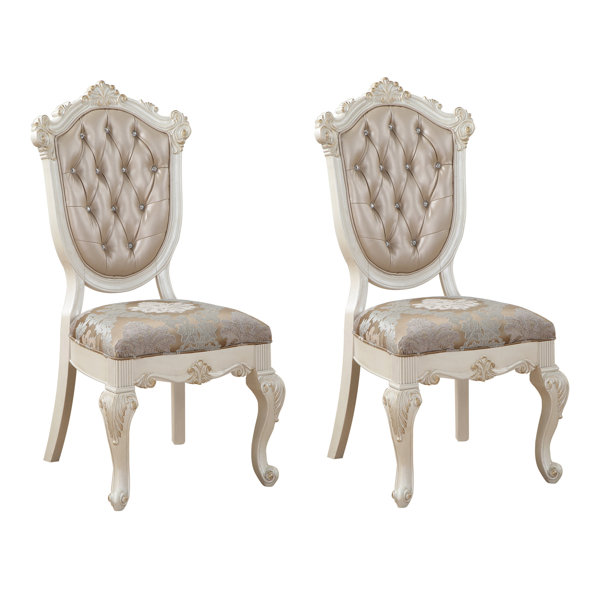 Everly Quinn Rose Gold And Pearl White Tufted Back Side Chairs (Set Of ...