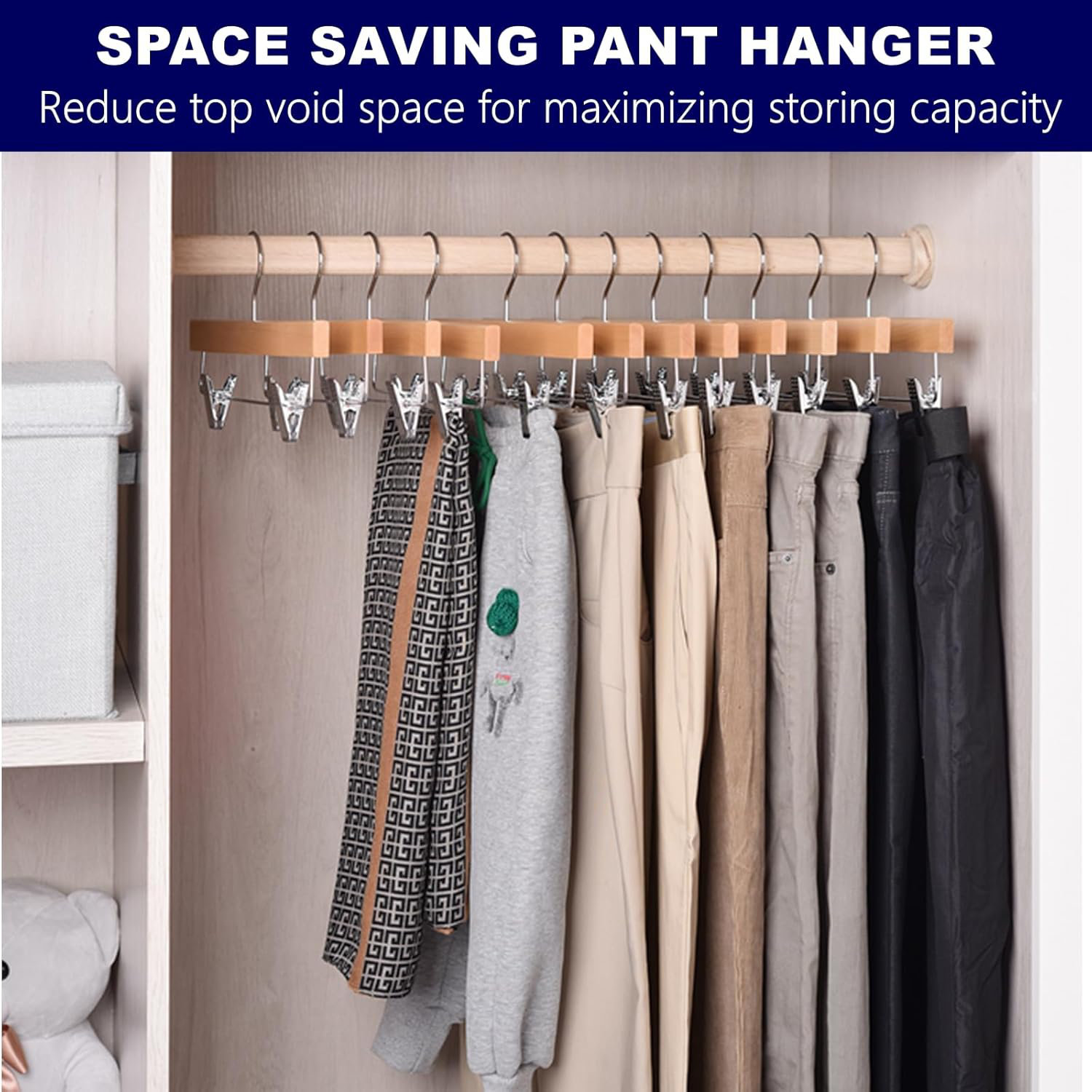 Rebrilliant 24 Pack Natural Wooden Pants Hangers With Clips | Wayfair