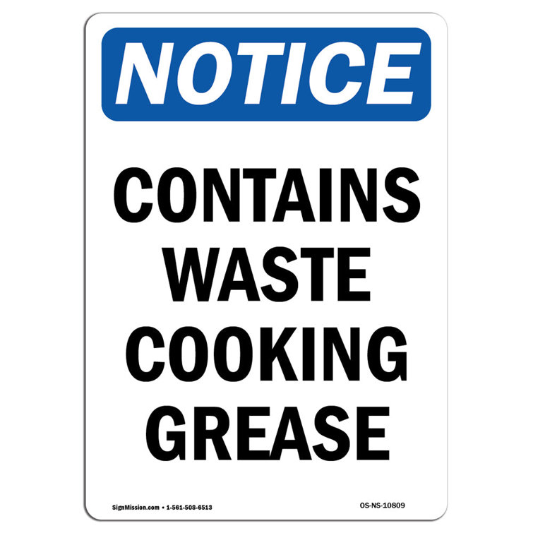 SignMission Contains Waste Cooking Grease Sign - Wayfair Canada
