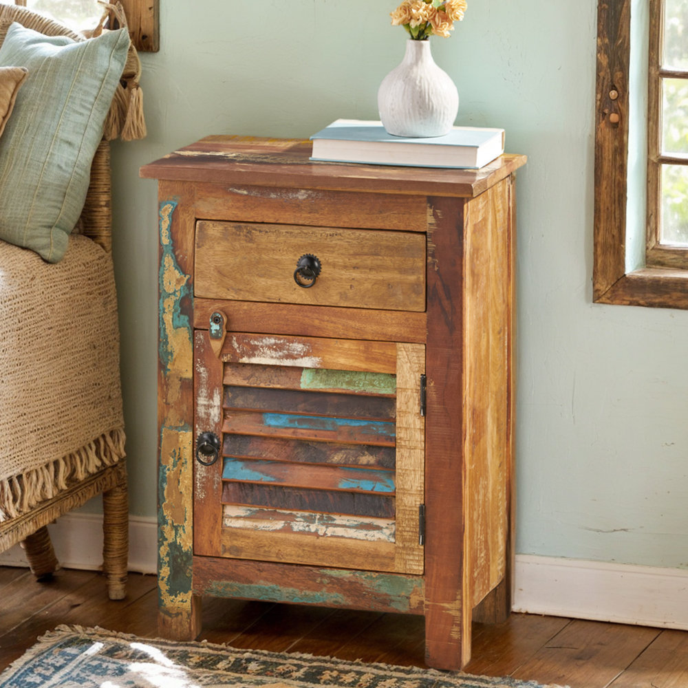 Loon Peak® Rustic Multicolour Wood Side Table, Retro End Table with ...