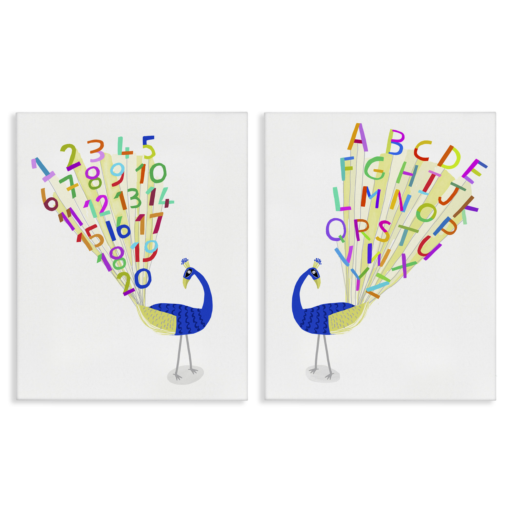 Bungalow Rose Peacock Alphabet Numbers 2 PC Canvas Wall Art Set by ...
