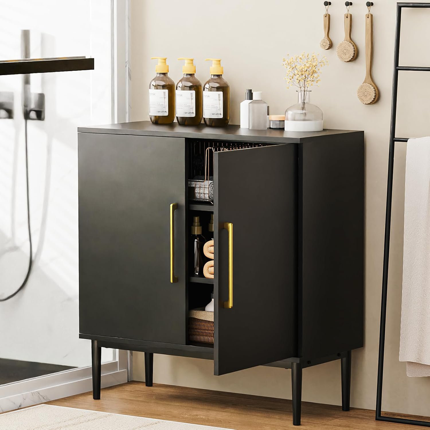 Latitude Run® Balck Storage Cabinet Modern Buffet Cabinet with Two ...