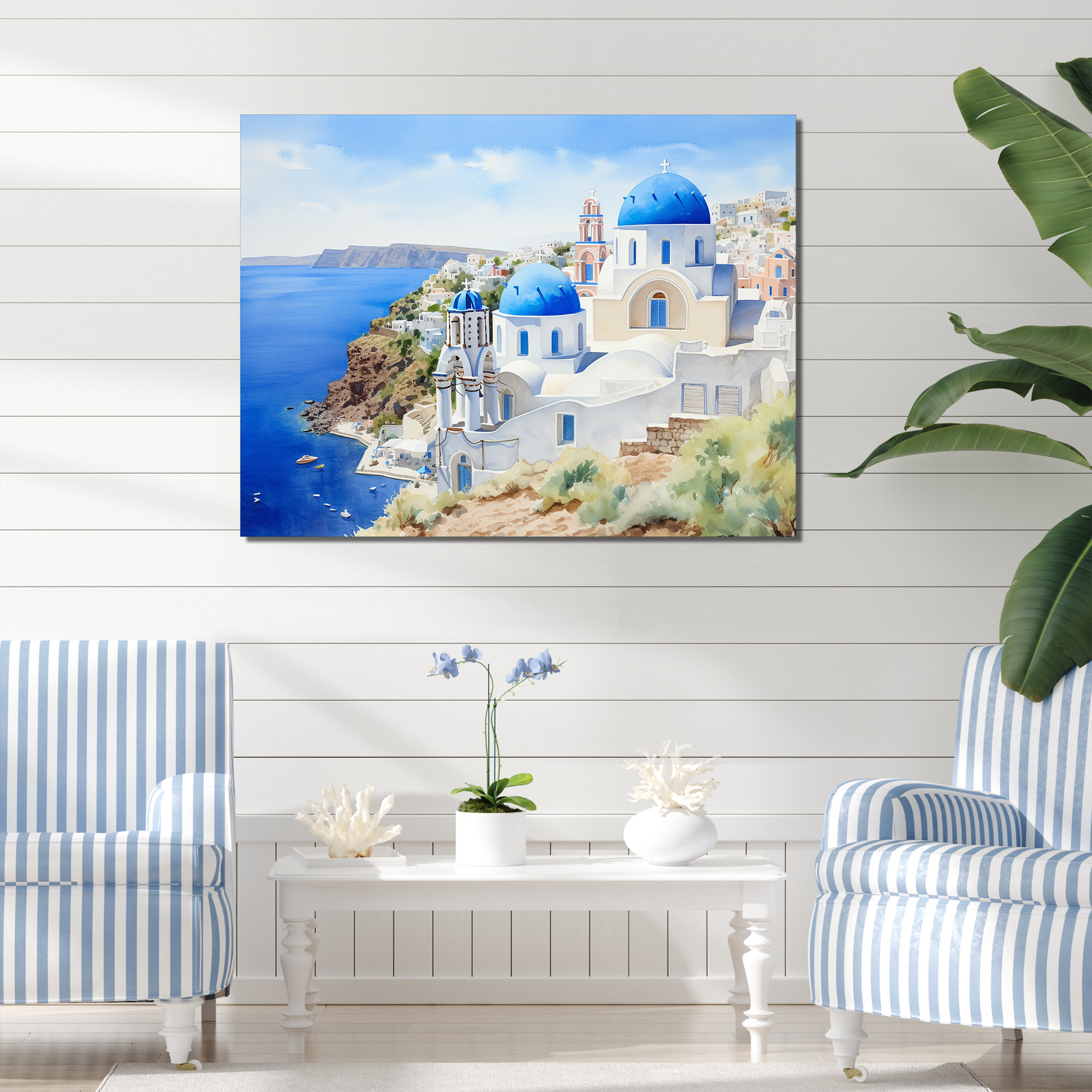 Dovecove Blue And White Greek Isles Village III - Greece Wall Art | Wayfair