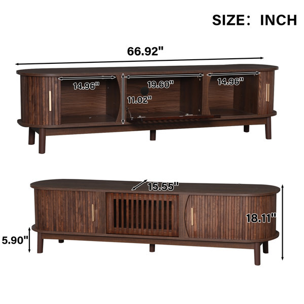 Ophelia & Co. 67" Woodgrain TV Stand With Sliding Slatted Doors And ...
