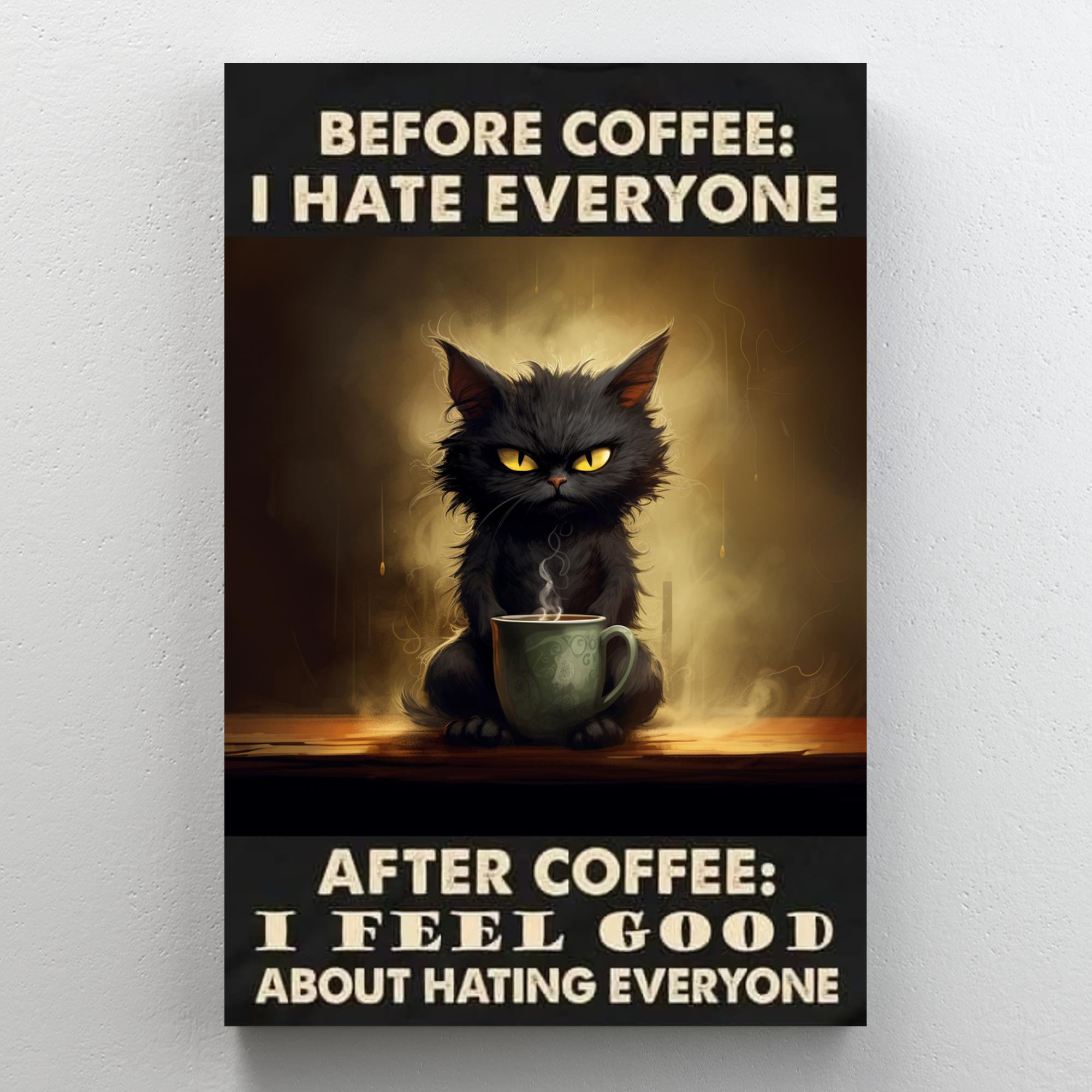 Trinx Black Cat Before Coffee - 1 Piece Rectangle Graphic Art Print On ...