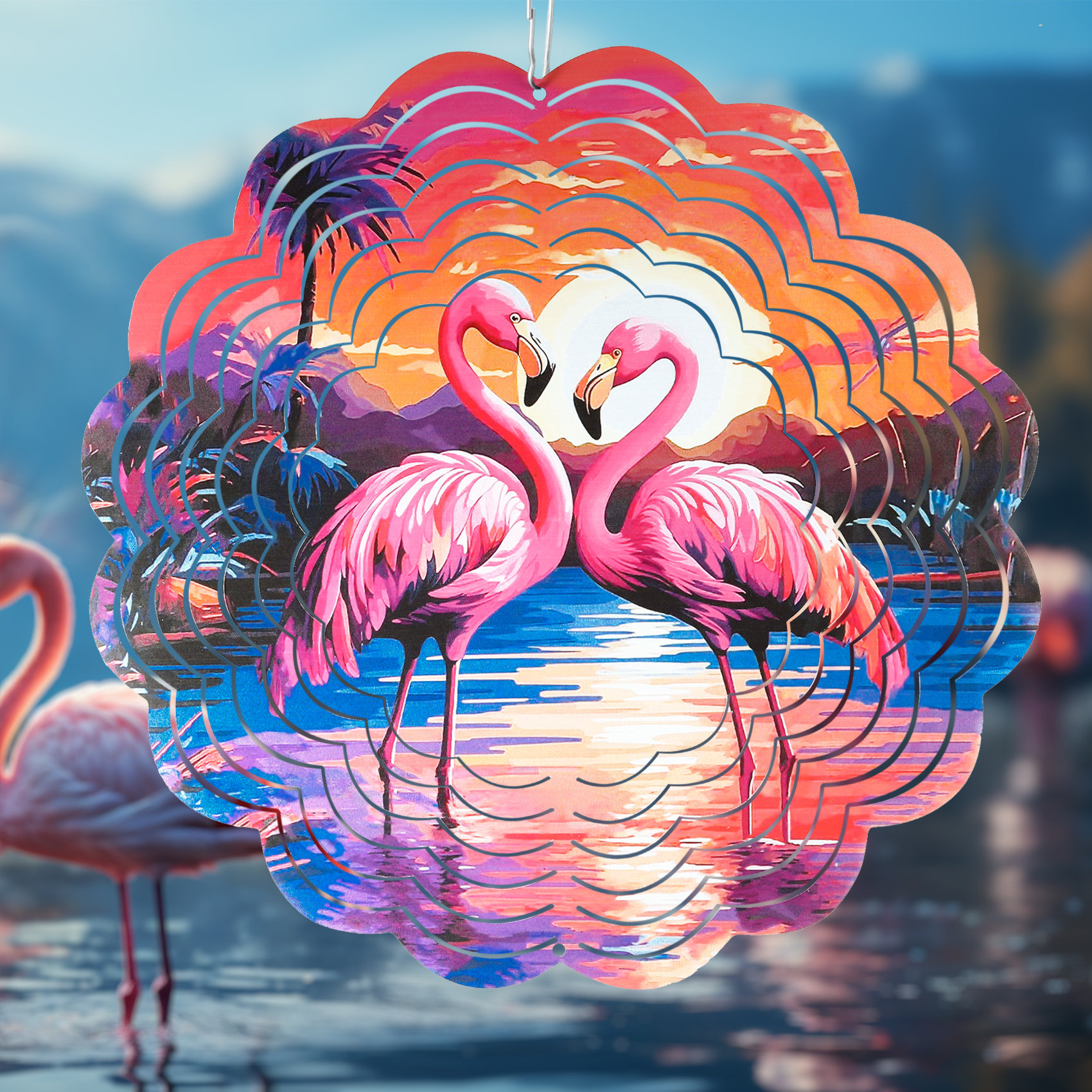 Arlmont & Co. Oron Flamingo Wind Spinner Mandala 3D Stainless Steel ...