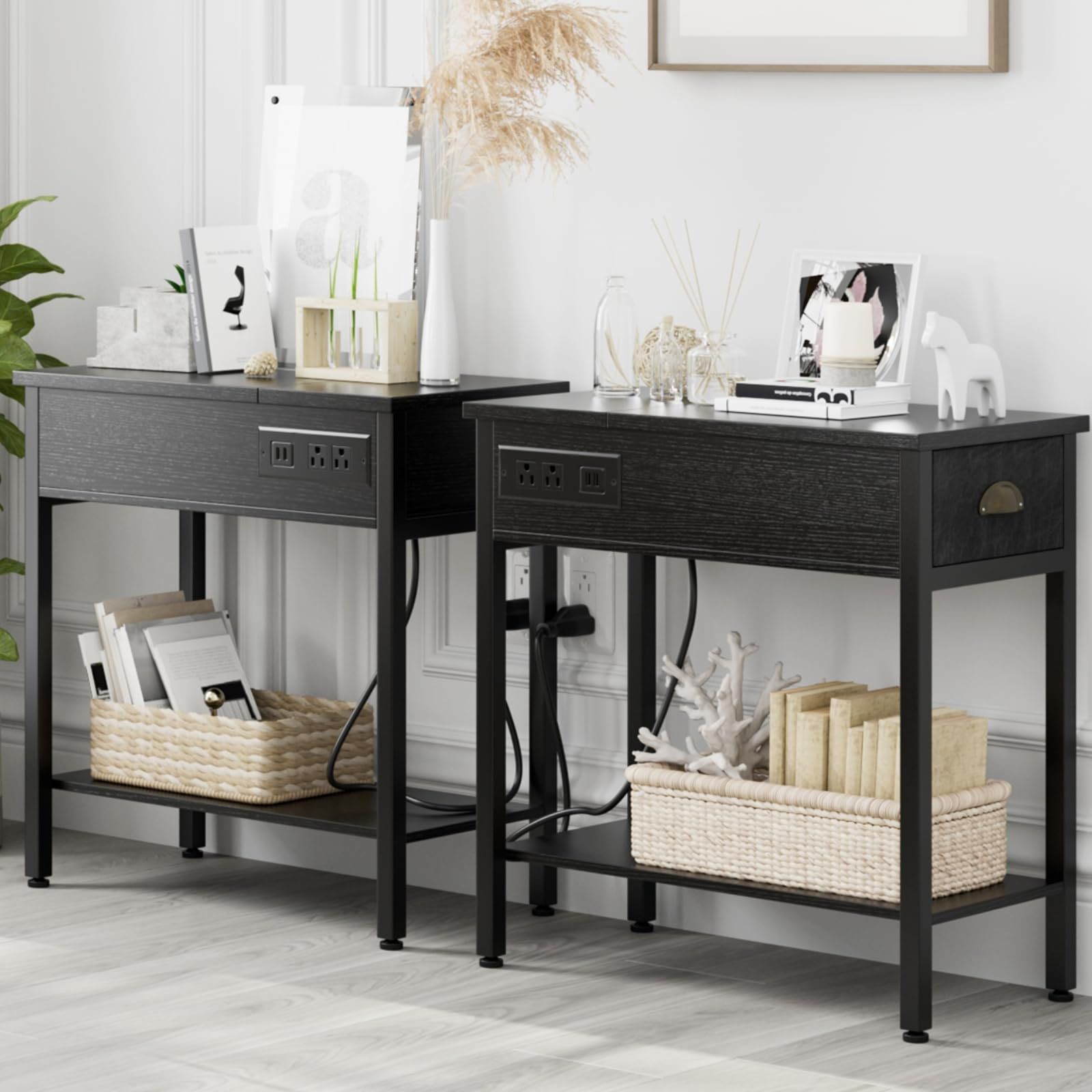 Yuan Home Set Of 2 Modern Side Tables With Charging Station - 23" End ...