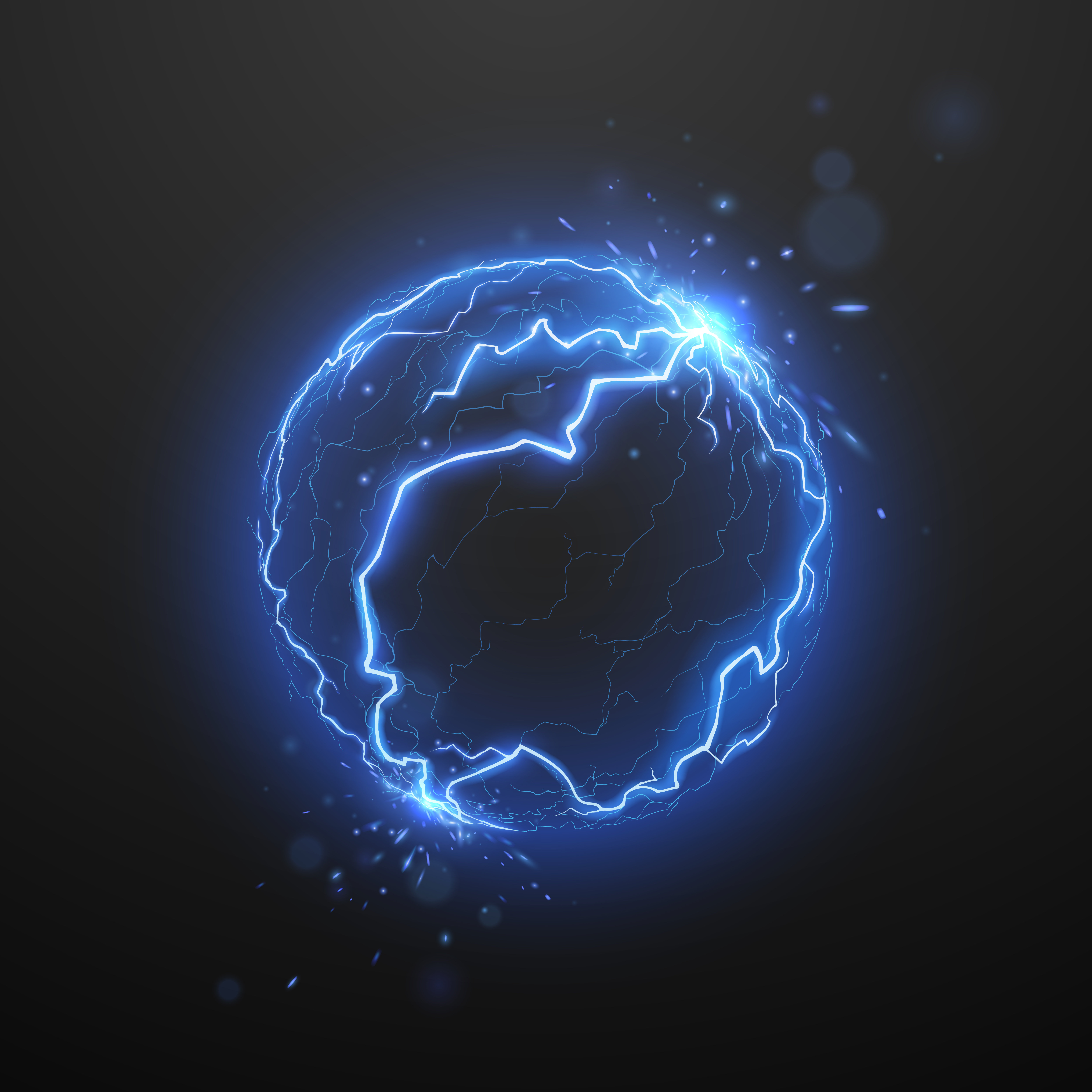 Hokku Designs Blue Lightning Sphere - Wrapped Canvas Photograph | Wayfair