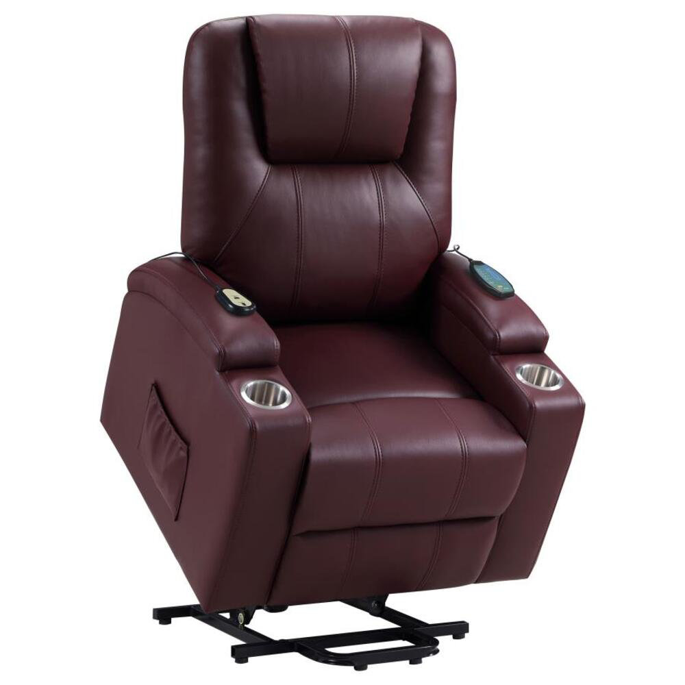 Coaster Armstrong Upholstered Power Lift Massage Recliner Wine Red ...