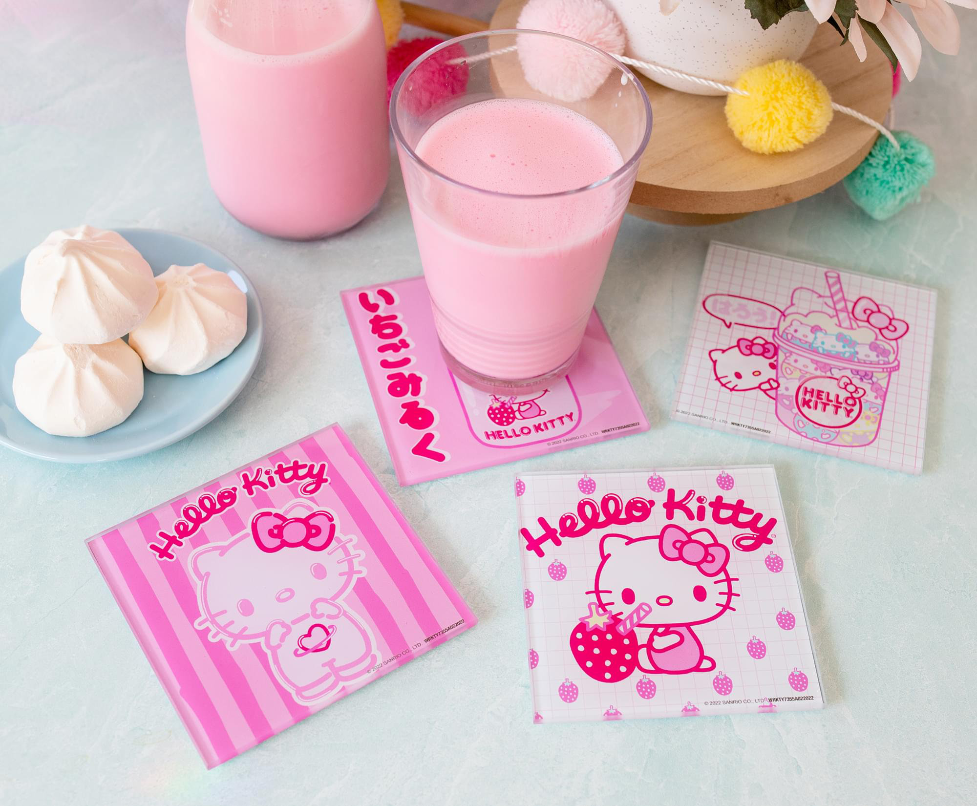 Silver Buffalo Sanrio Hello Kitty Strawberry Milk Glass Coasters | Set ...