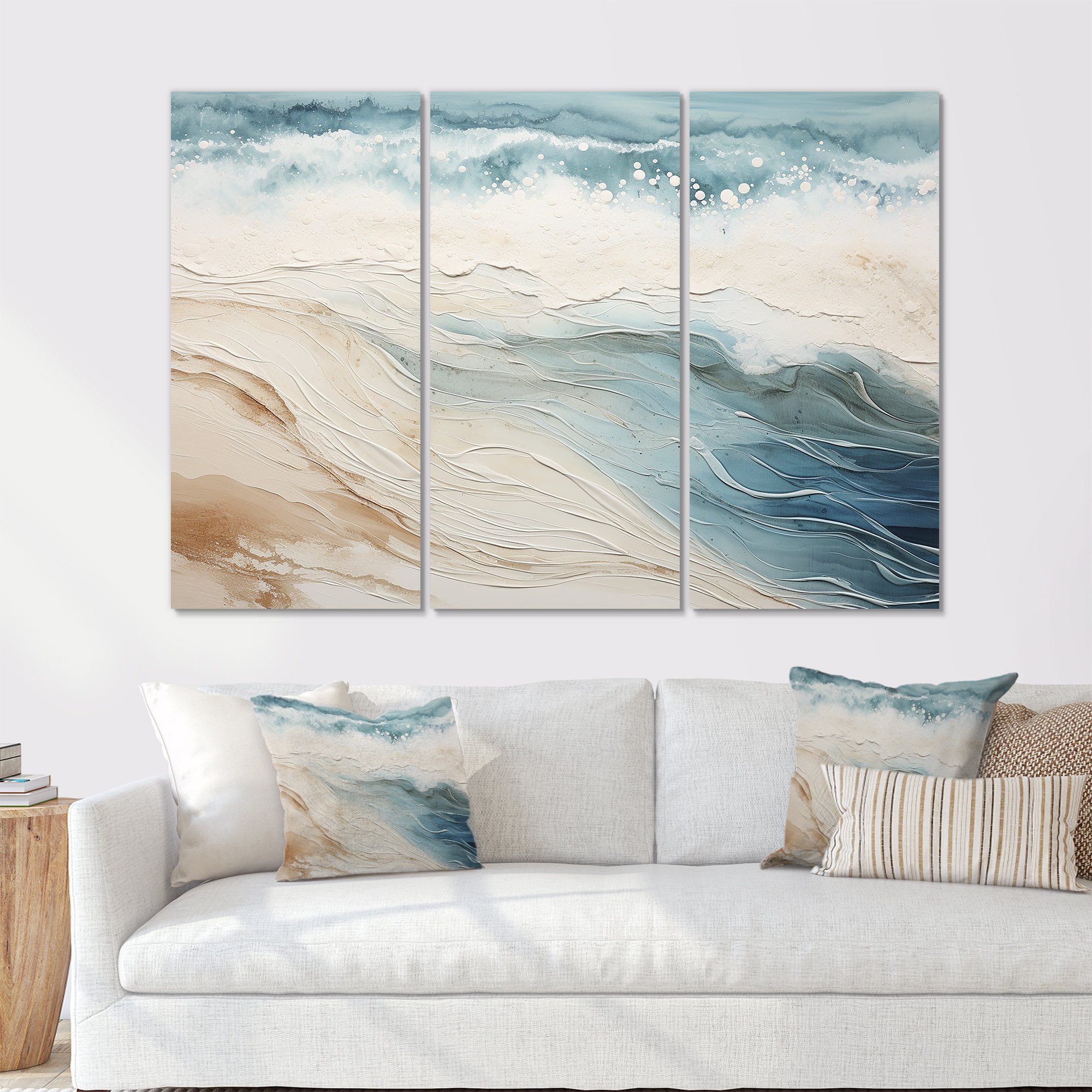Design Art Modern Blue And Beige Sand Aerial View V - Coastal Beach ...