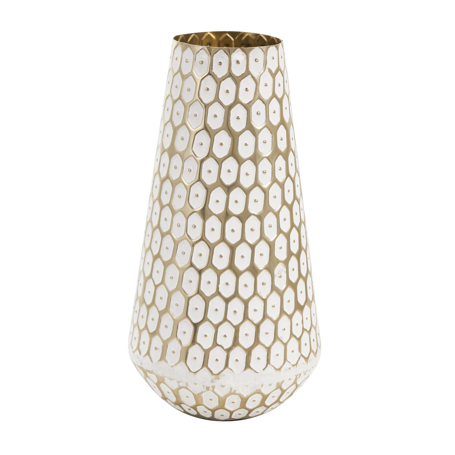 Mercer41 Metal Geometric Dot Geometric Decorative Gold Vase with White ...