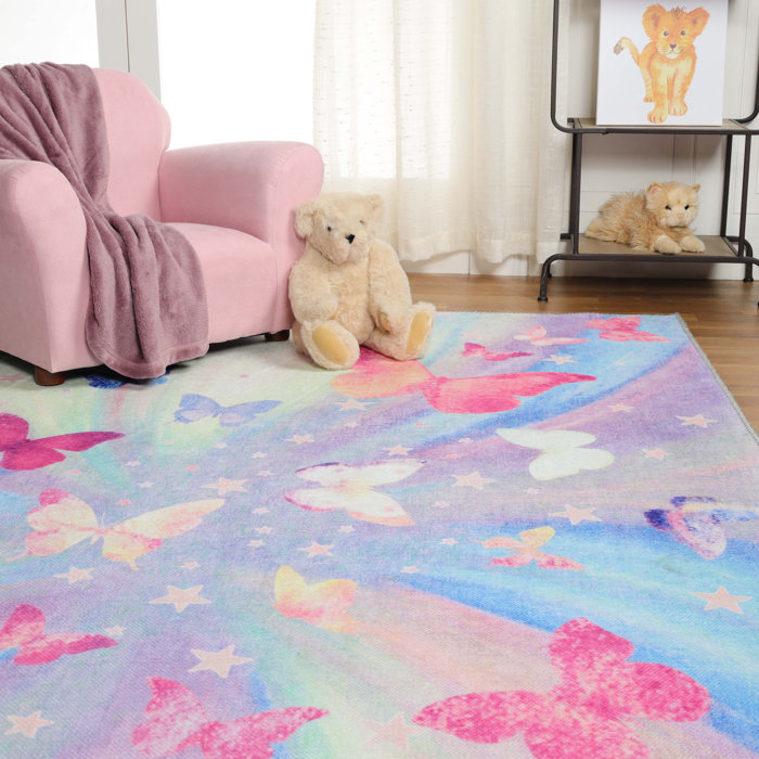 Viv + Rae Hempel Butterfly Colorful Kids Playroom Indoor Area Rug ...