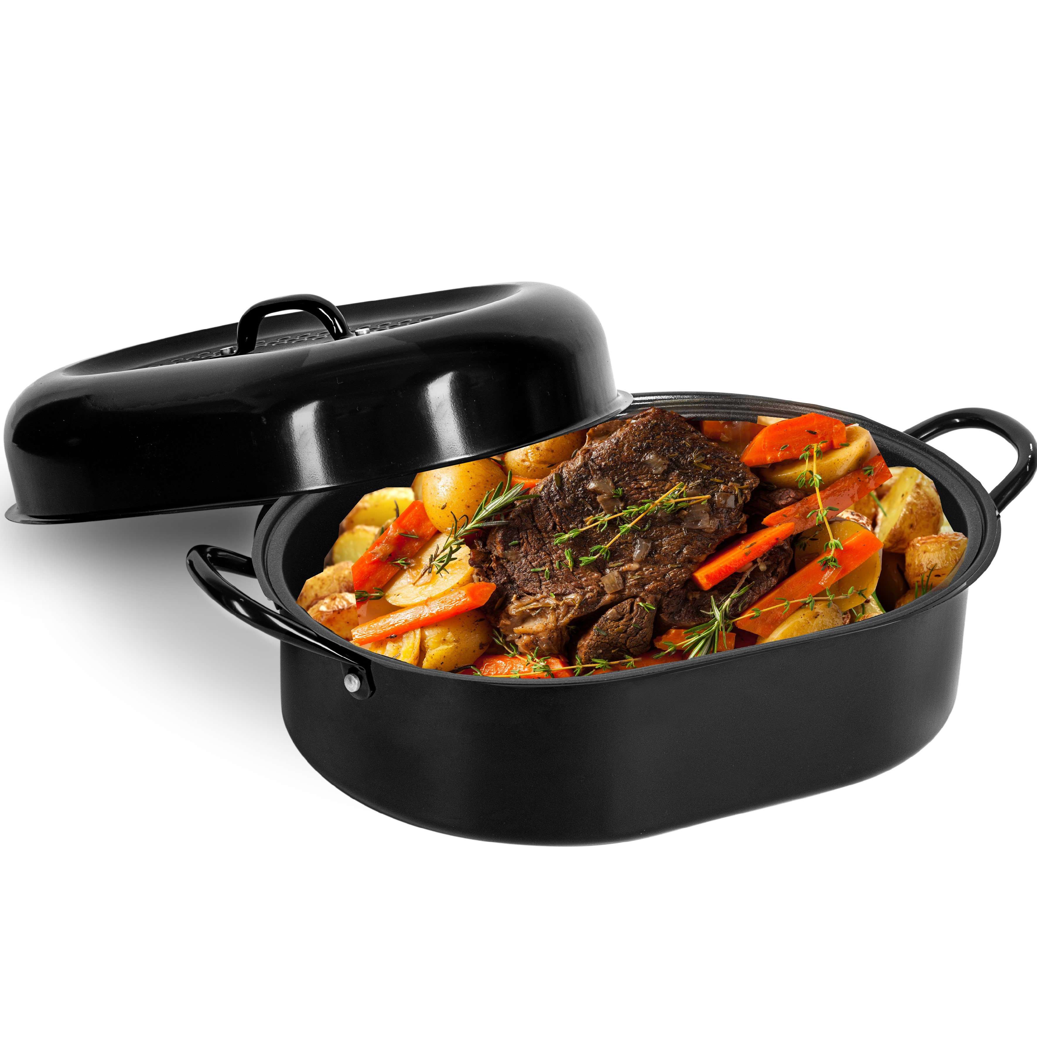 Granitestone Oval Roaster Pan, Medium 18.9" Ultra Nonstick Roasting Pan ...