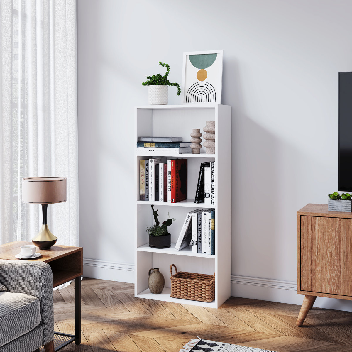 Ebern Designs Bookcase, 4-Tier Adjustable Open Storage Shelf Display ...