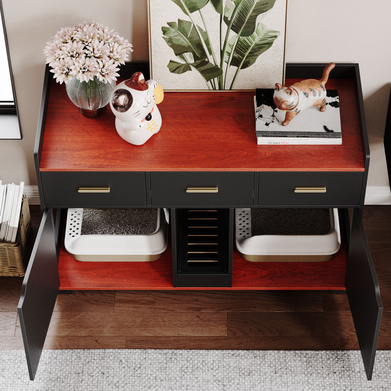 Tucker Murphy Pet™ Cat Litter Box Enclosure With Drawers & Double Room ...