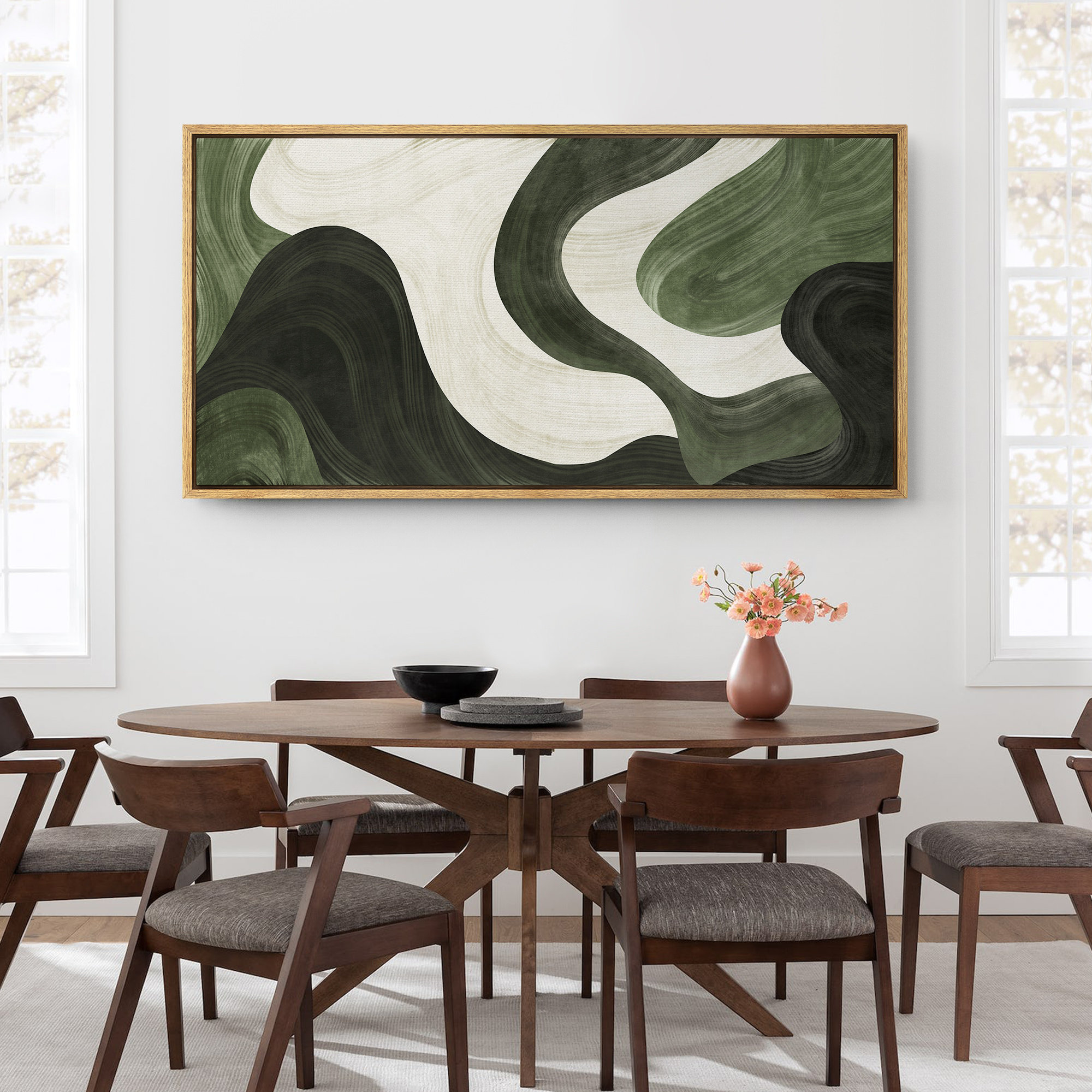 wall26 Faux Texture Abstract Green Minimalst Modern Extra Large Framed ...