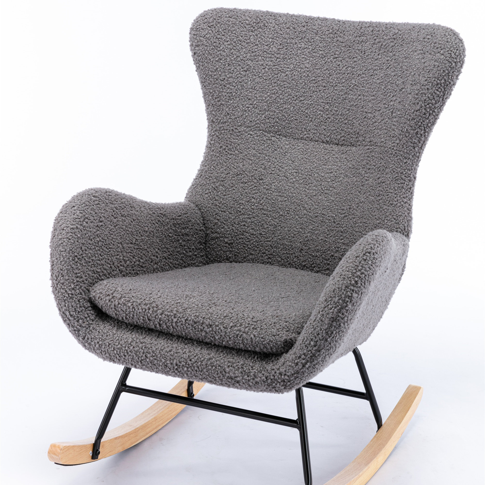 Latitude Run® Teddy Fabric Padded Seat Rocking Chair With High Backrest ...