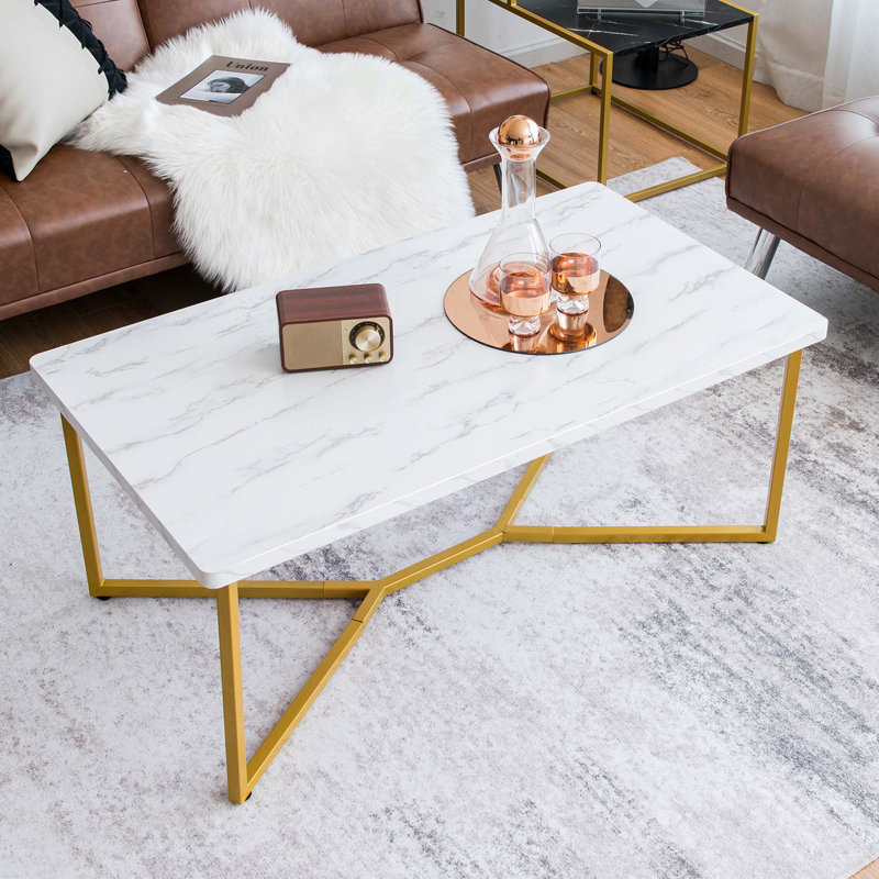 Mercer41 Costway Modern Coffee Table & Golden Y-shaped Legs Foot Pads ...