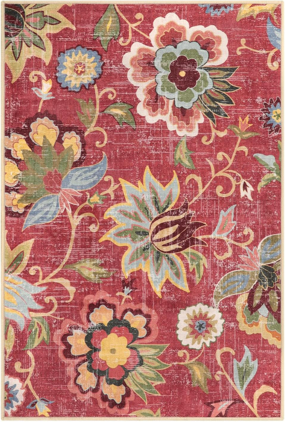 Canora Grey Floral Kitchen Rugs Non Slip Washable, 2X3 Red Ultra Thin ...