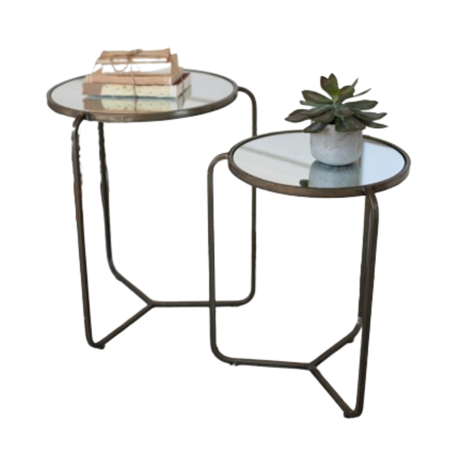 Kalalou 2 Metal Side Tables with Mirror Tops | Wayfair
