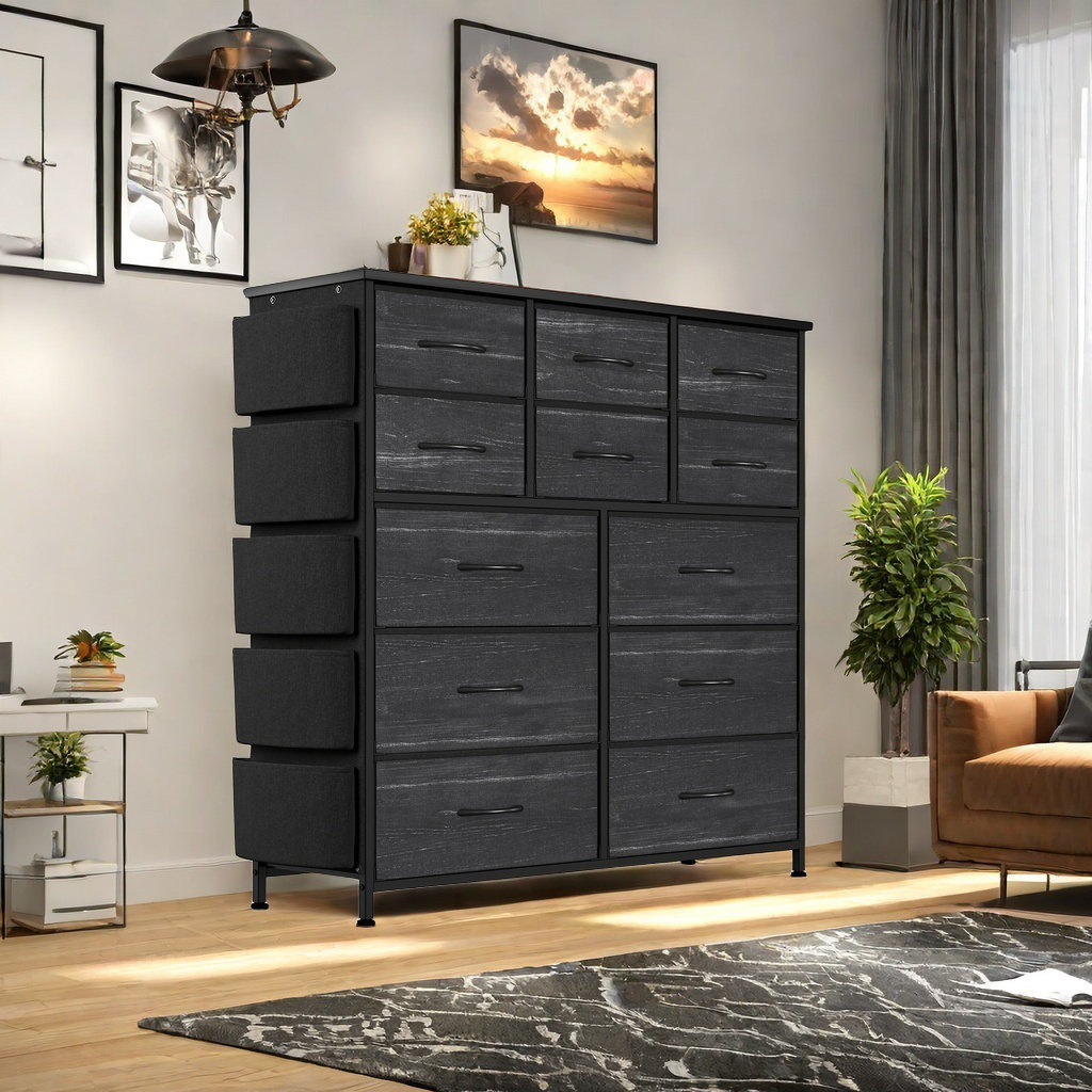 17 Stories Dresser For Bedroom, Tall Storage Dresser With 12 Fabric ...