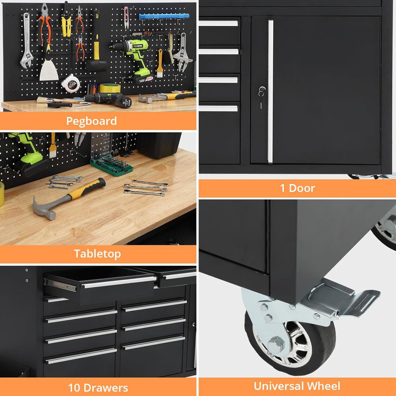 Zstar Workbench, 61In Heavy Duty Rolling Cabinet Workbench With Solid ...