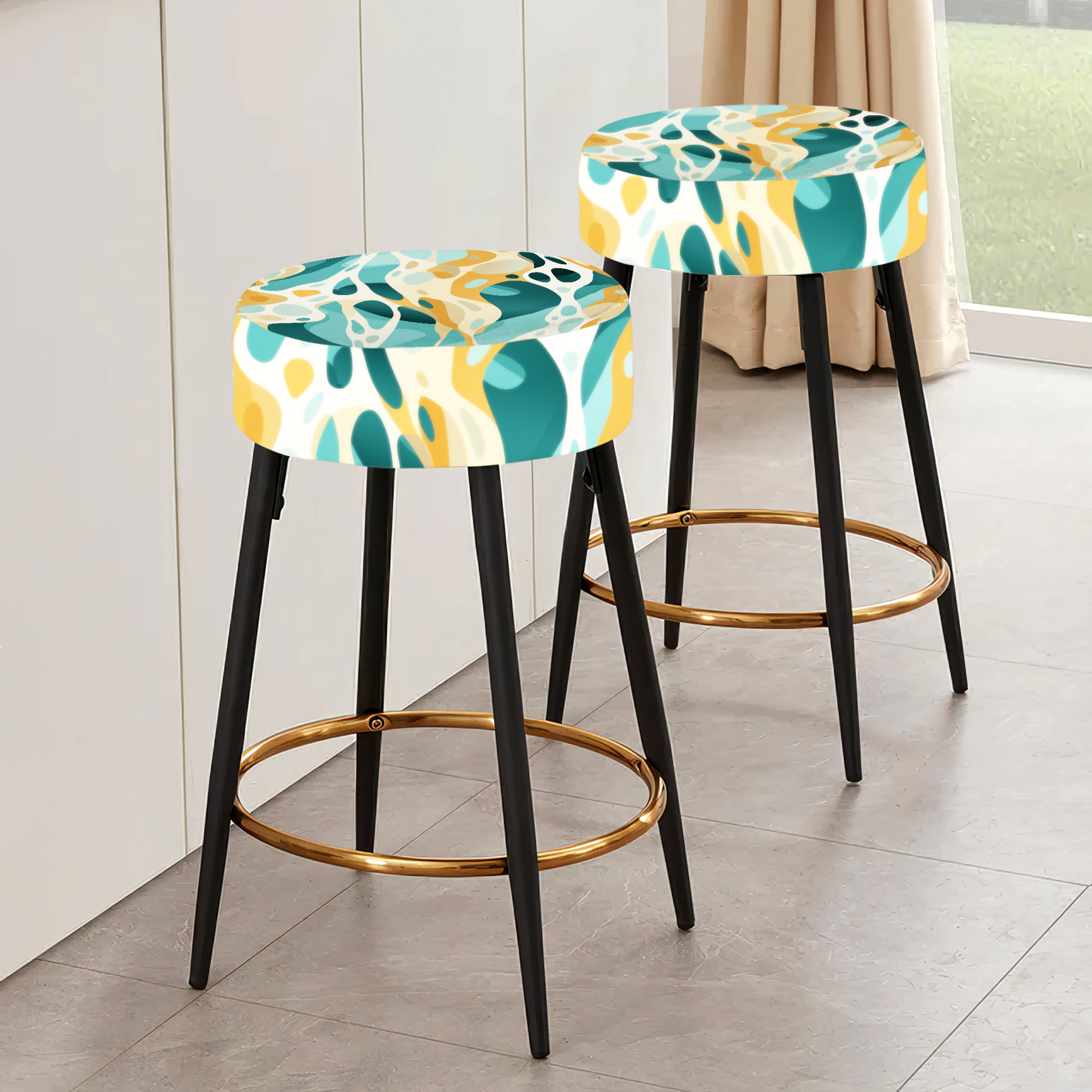 Design Art Topaz Giraffe Spots - Abstract Bar Stools Set Of 2 | Wayfair