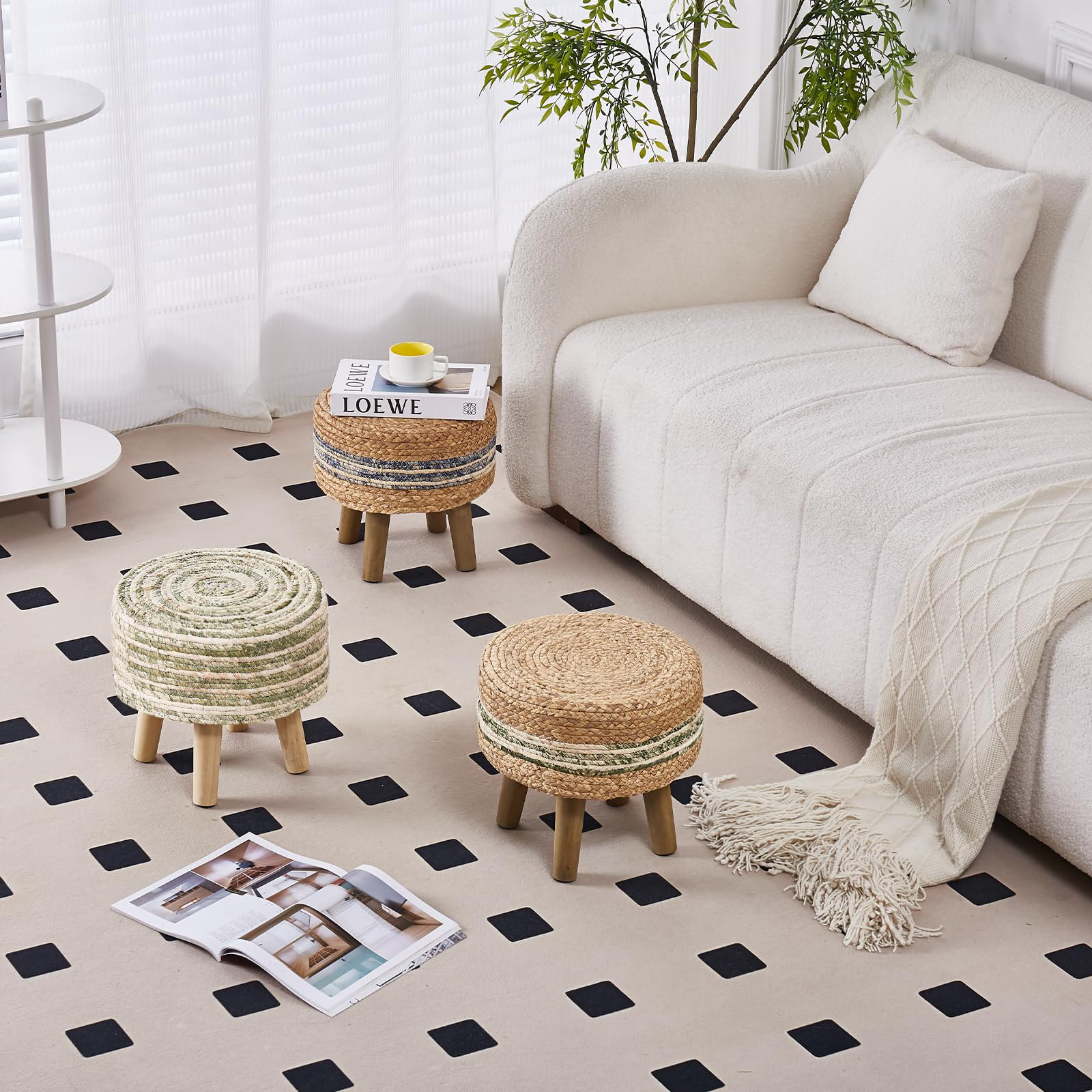 Bay Isle Home™ Round Ottoman Natural Seagrass Footstool Poufs Hand ...