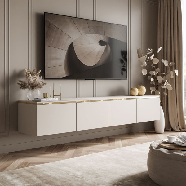 Ivy Bronx Denine Floating TV Stand Cashmere 200cm with LED Lighting ...