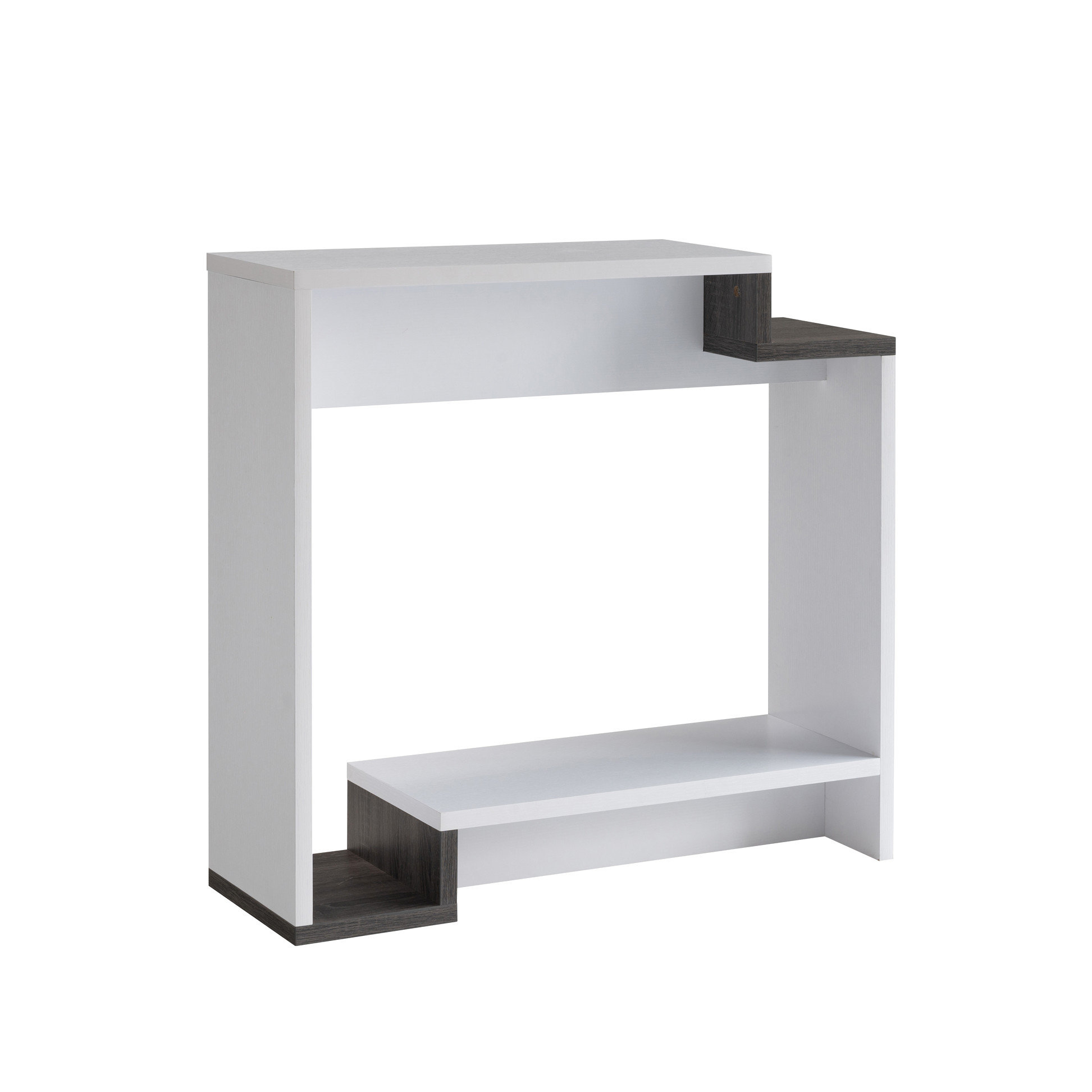 Ebern Designs Modern Console Table White, Two Open Shelves, Multi-level ...