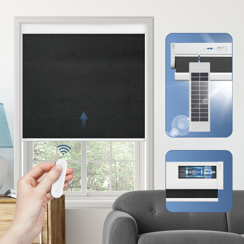 Symple Stuff Fastfix Solar-Powered Motorized Blackout Cordless Roller ...