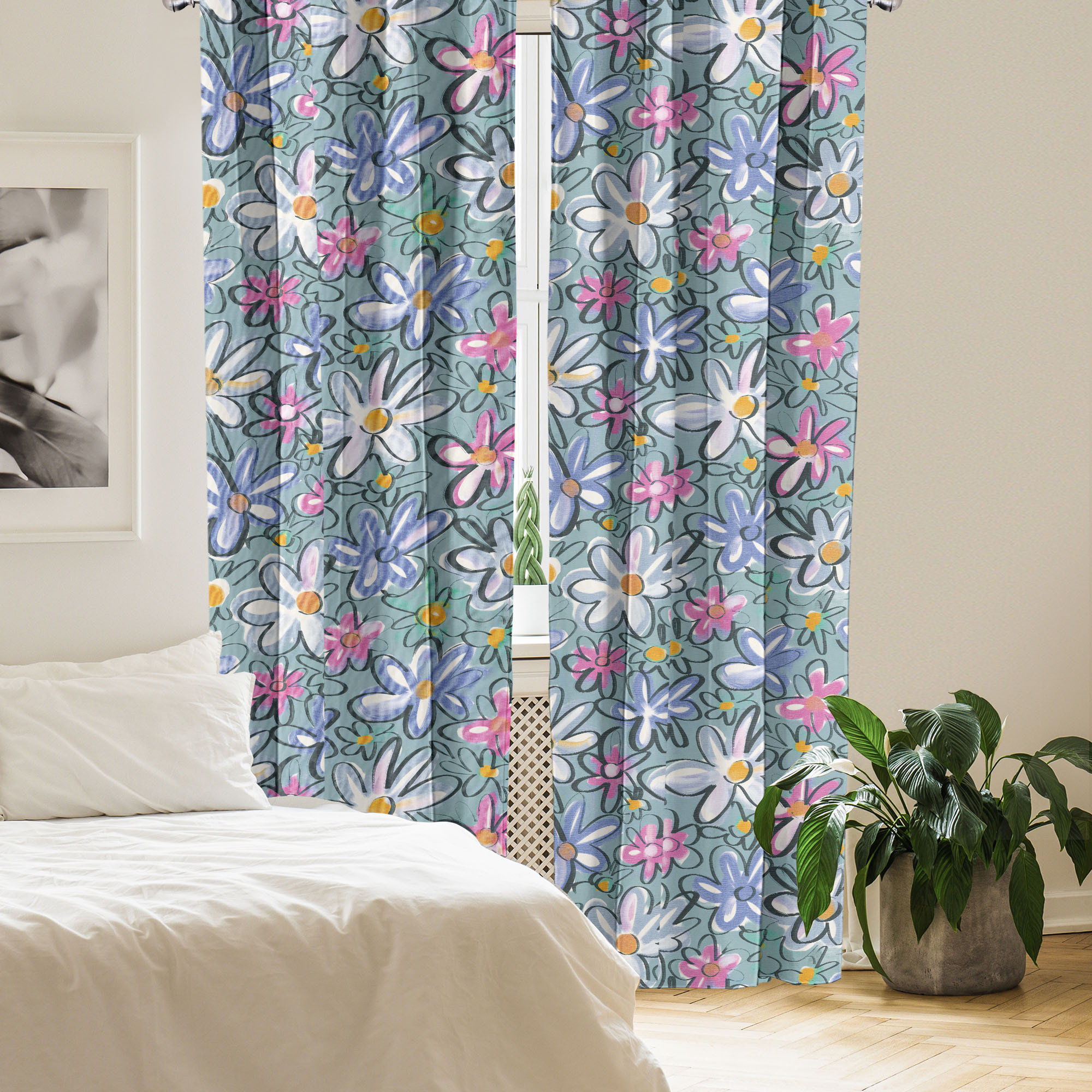 East Urban Home Spring Curtains Flowers Garden Vintage Plot Pair Cadet ...