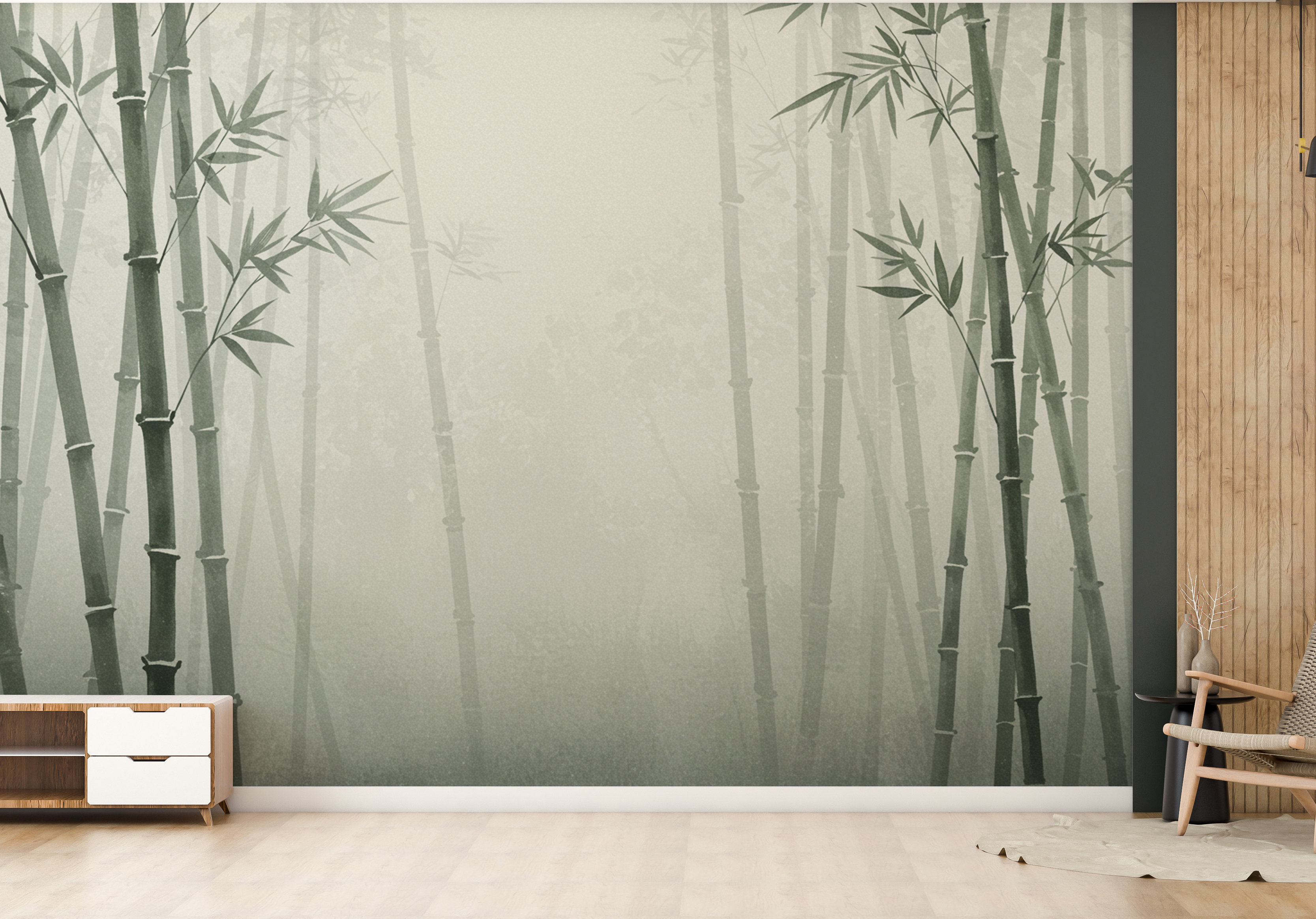 Bay Isle Home™ Minimalist Watercolor Bamboo Forest Wall Mural – Misty ...