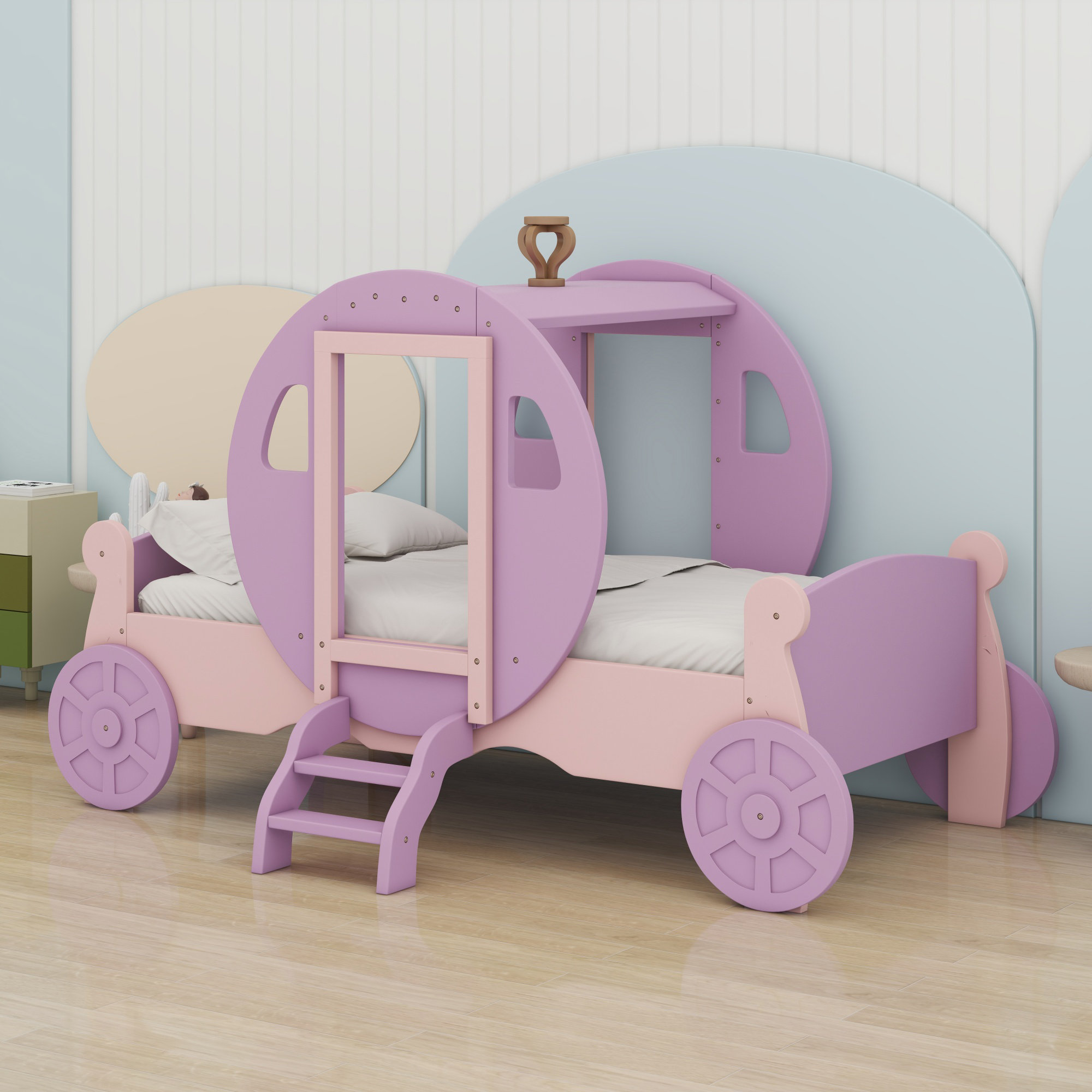 Ophelia & Co. Princess Carriage Bed With Crown, Platform Car Bed With ...