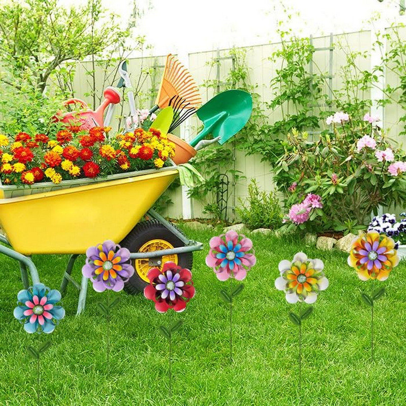Arlmont & Co. Colorful Metal Flower Garden Stakes, 6 Pcs | Wayfair