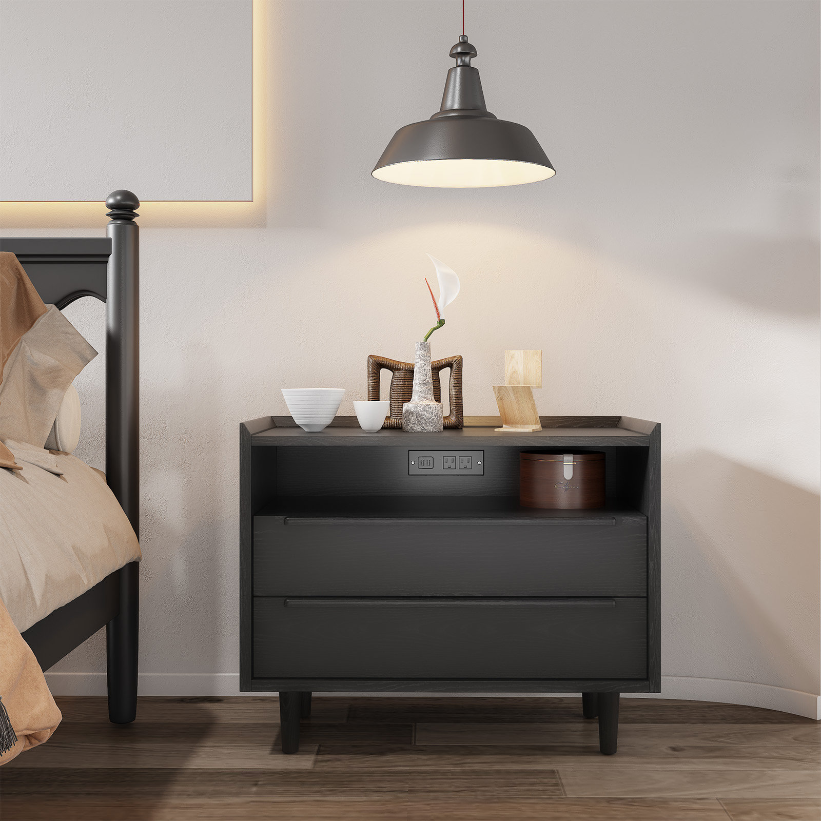 Hokku Designs 2-Drawer Mid-Century Nightstand With Outlets - Wayfair Canada