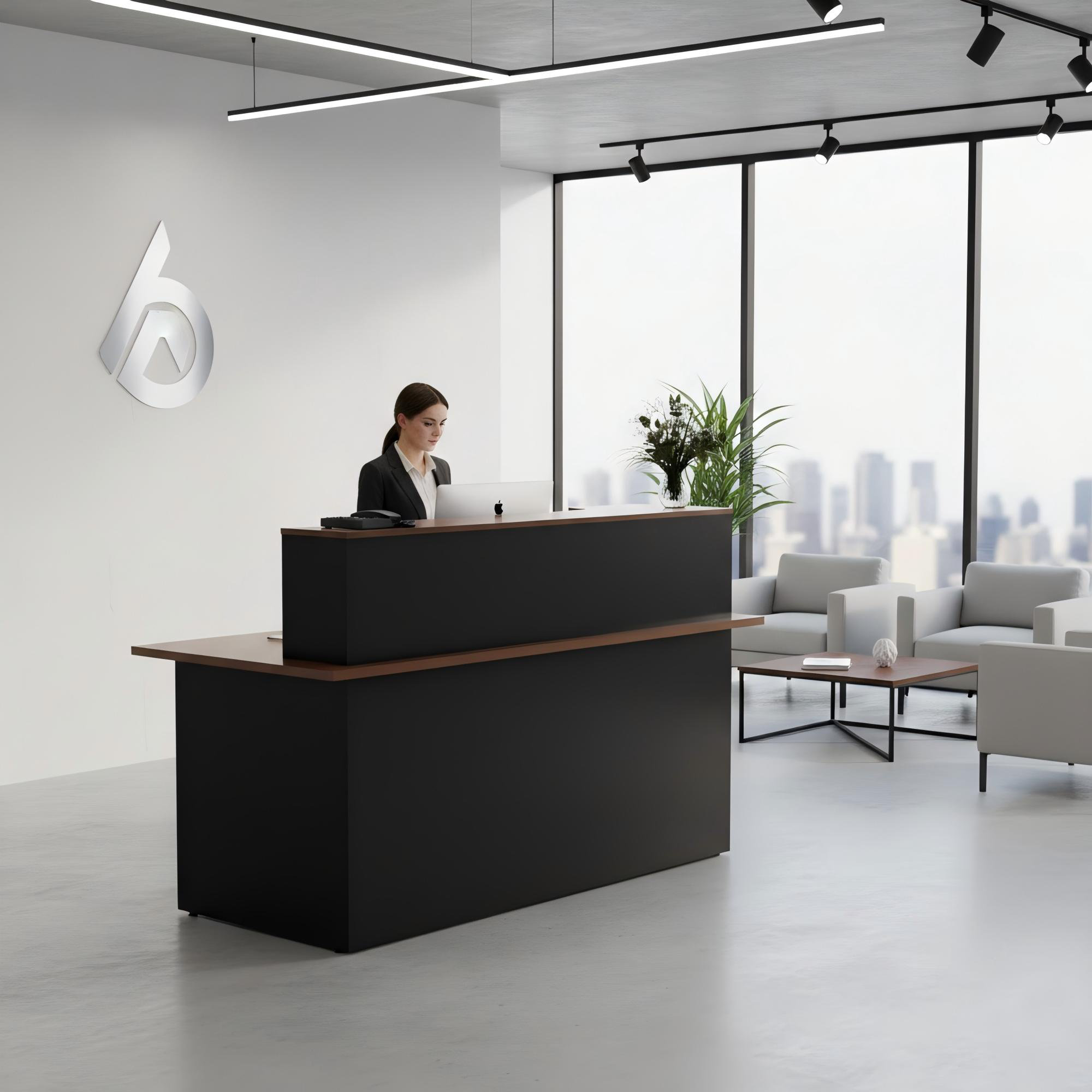 Inbox Zero Neilyn Rectangle Manufactured Wood Reception Desk With Open ...