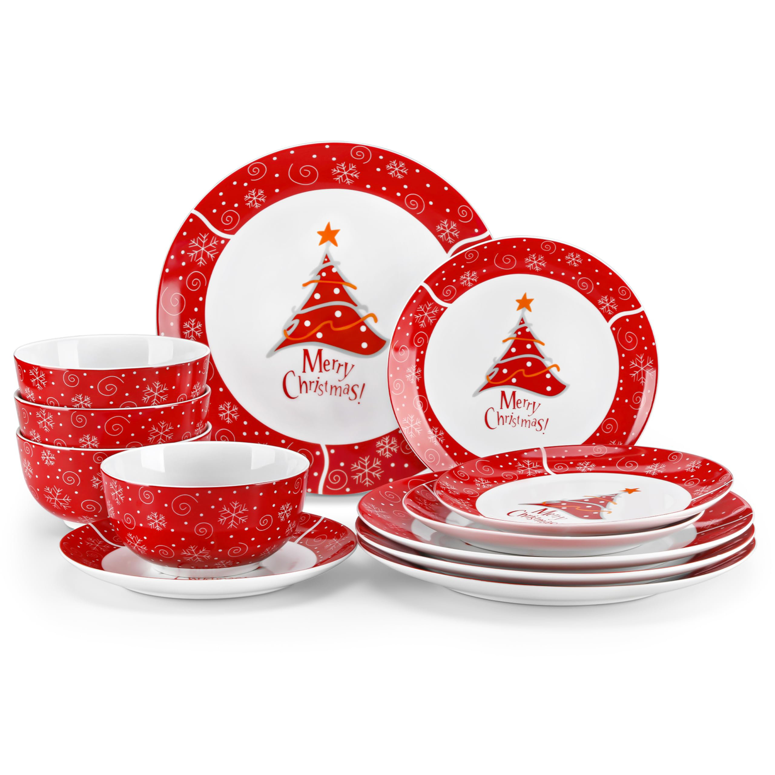 The Holiday Aisle® Christmas Plates And Bowls Set For 4, 12 PCS ...