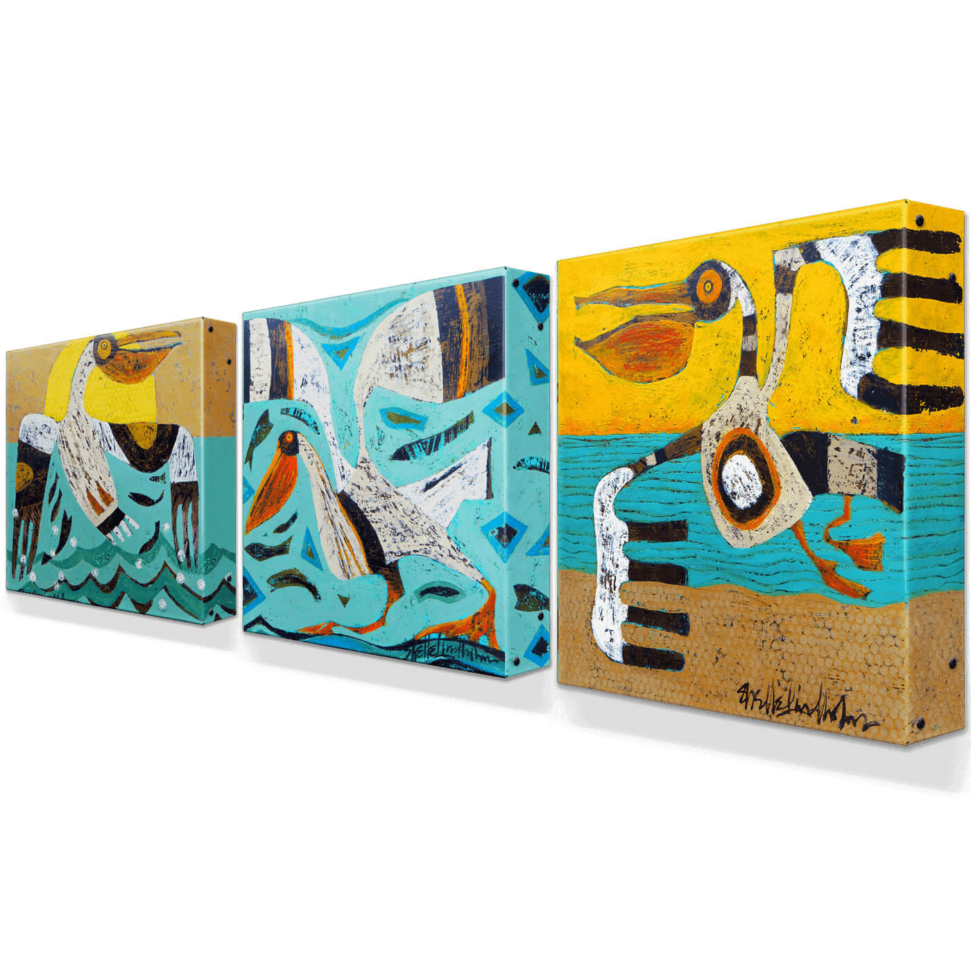 Dovecove Pelicans in the Abstract - Unframed Metal Box Art Set | Wayfair