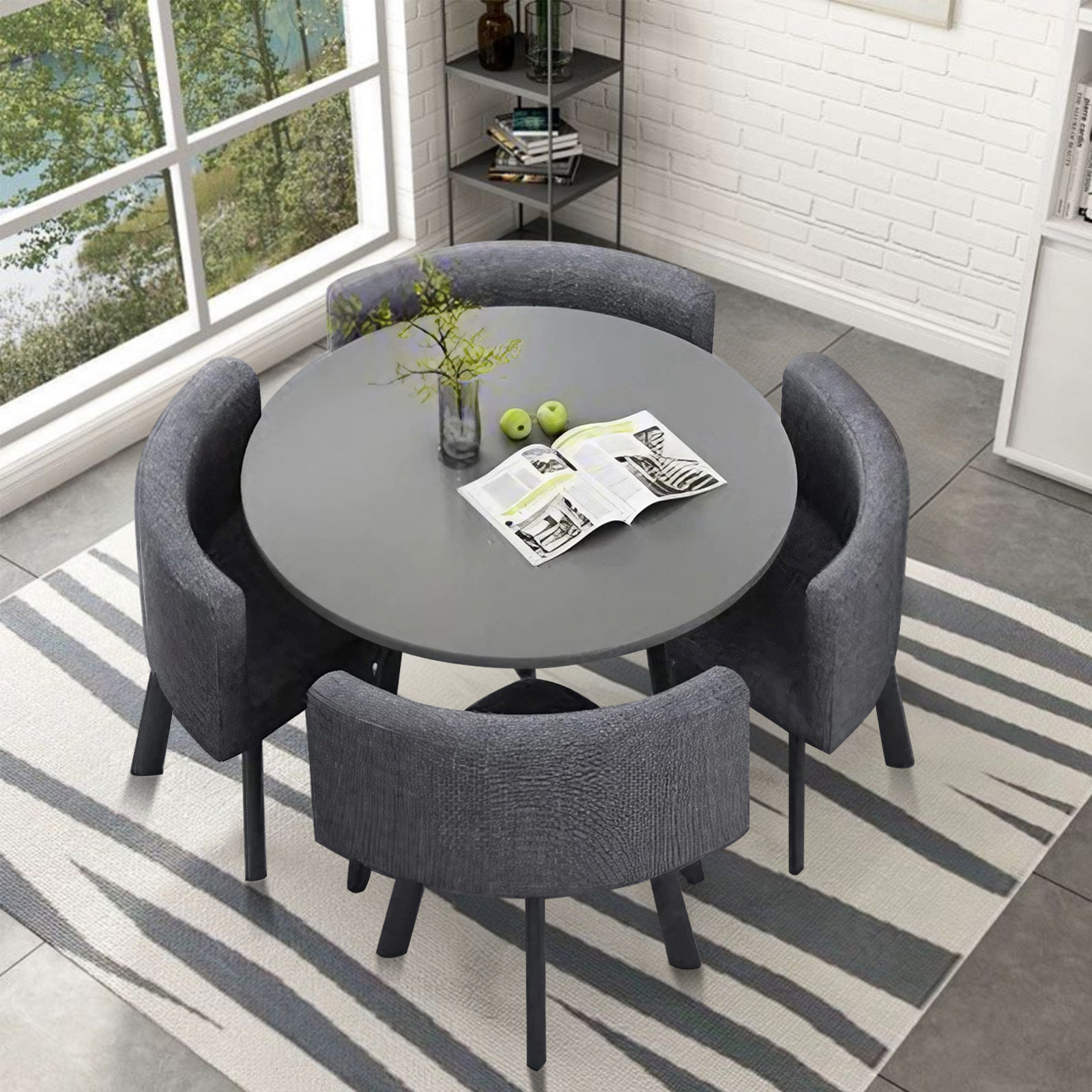 George Oliver Modern Space-Saving Round Dining Set – Gray Table And ...