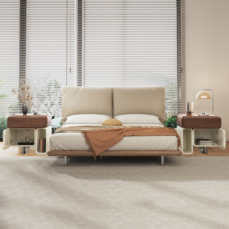 Brayden Studio Modern Wood Nightstand With Walnut Veneer And Stainless ...