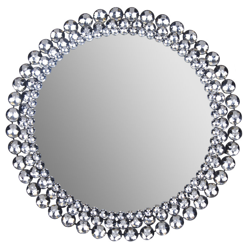 House of Hampton® Wykoff Crystal Beaded Jeweled Round Wall Mount Mirror ...