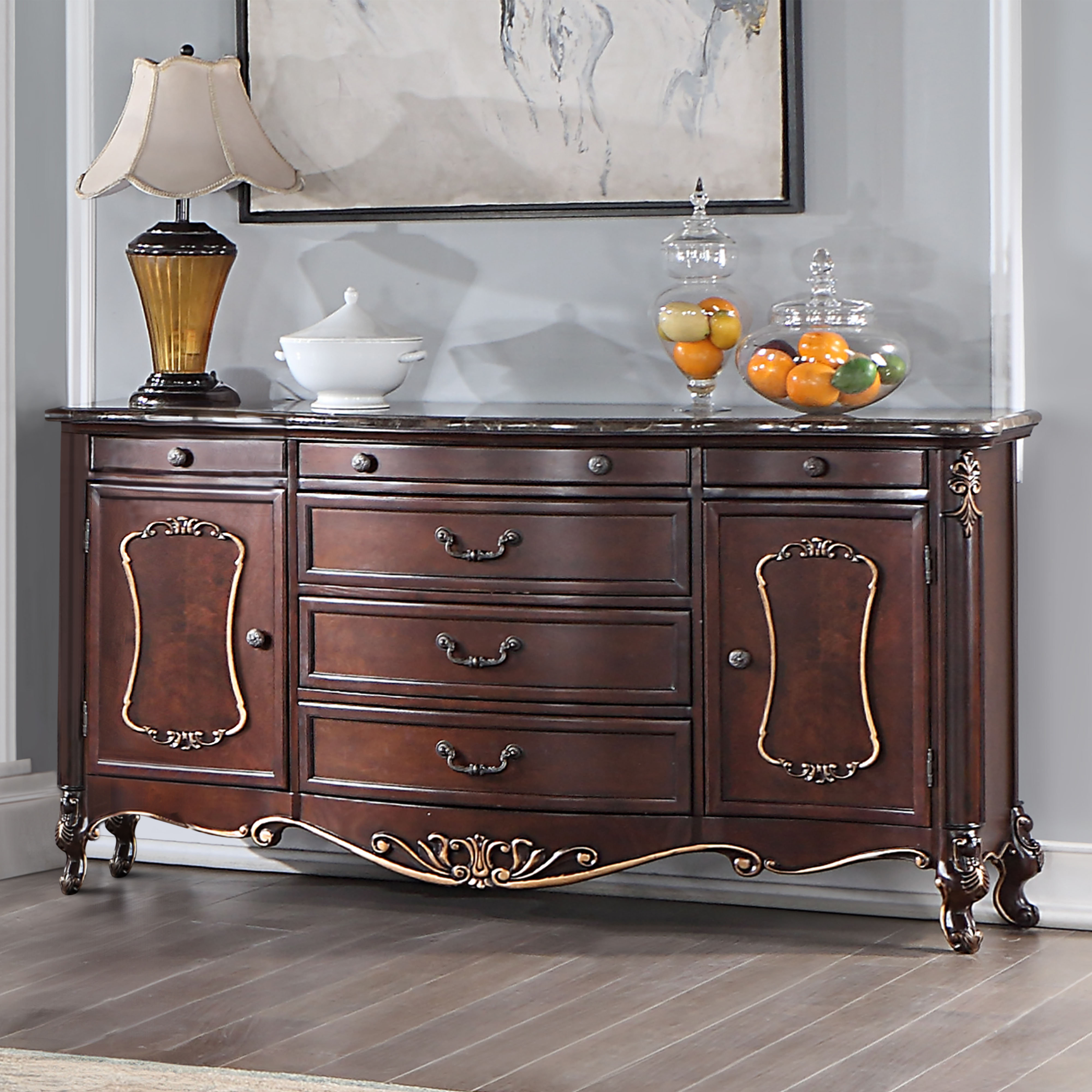 Royal Classics Constantine 6-Drawer Solid Wood Server, Cherry | Wayfair