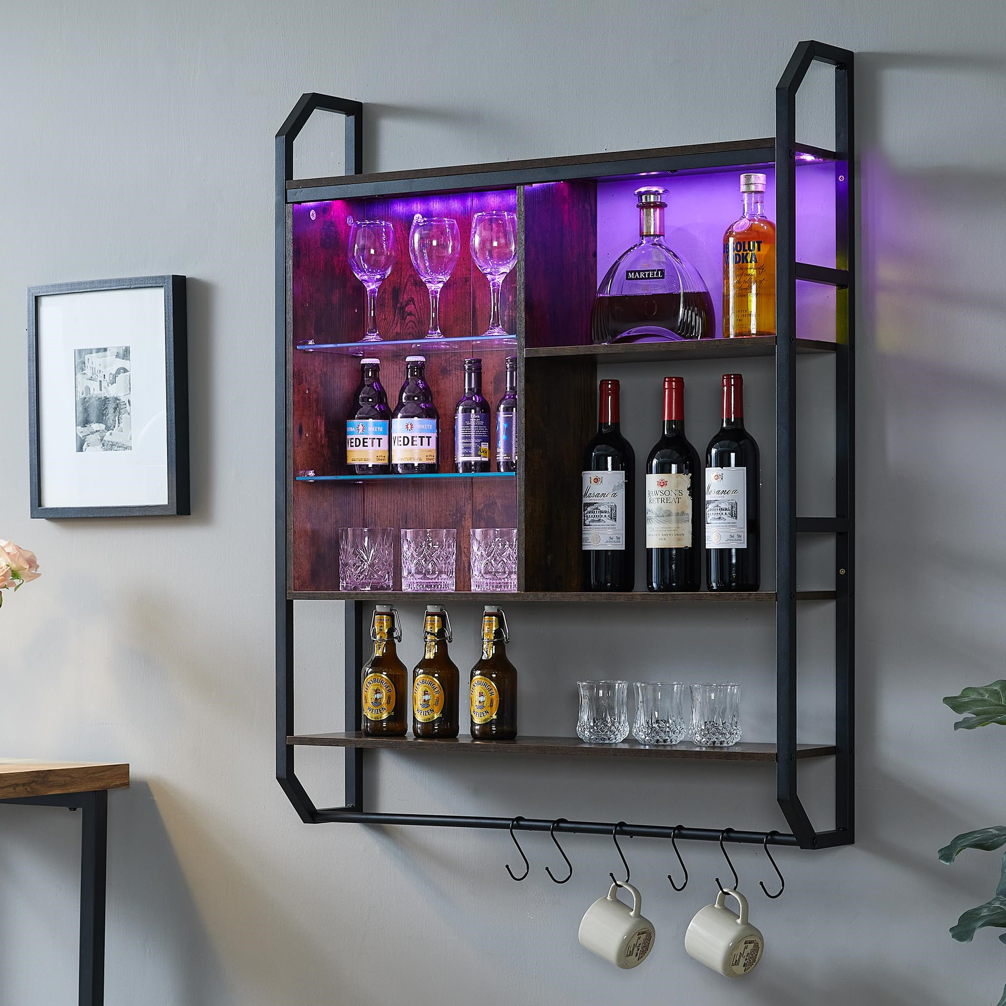 17 Stories 43" Wall Shelf With Adjustable Shelves With LED Lights ...