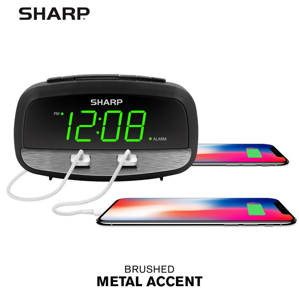 Sharp Digital Alarm Clock with Dual USB Fast charge ports, Green LED ...