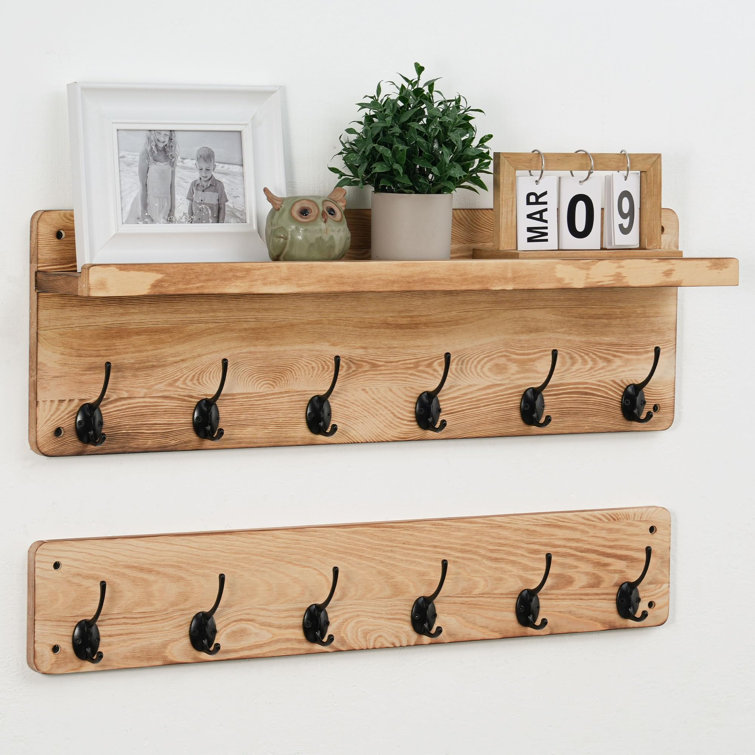 Zaibaa Solid Wood 12 - Hook Wall Mounted Coat Rack (INCOMPLETE-NO HOOKS)