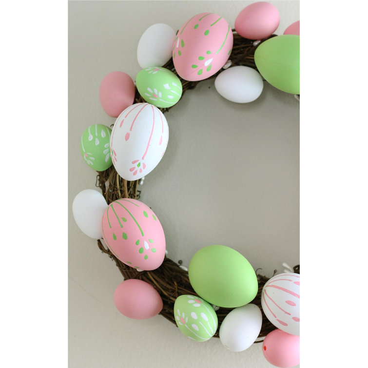 Northlight Floral Stem Easter Egg Spring Grapevine Wreath Pink and ...