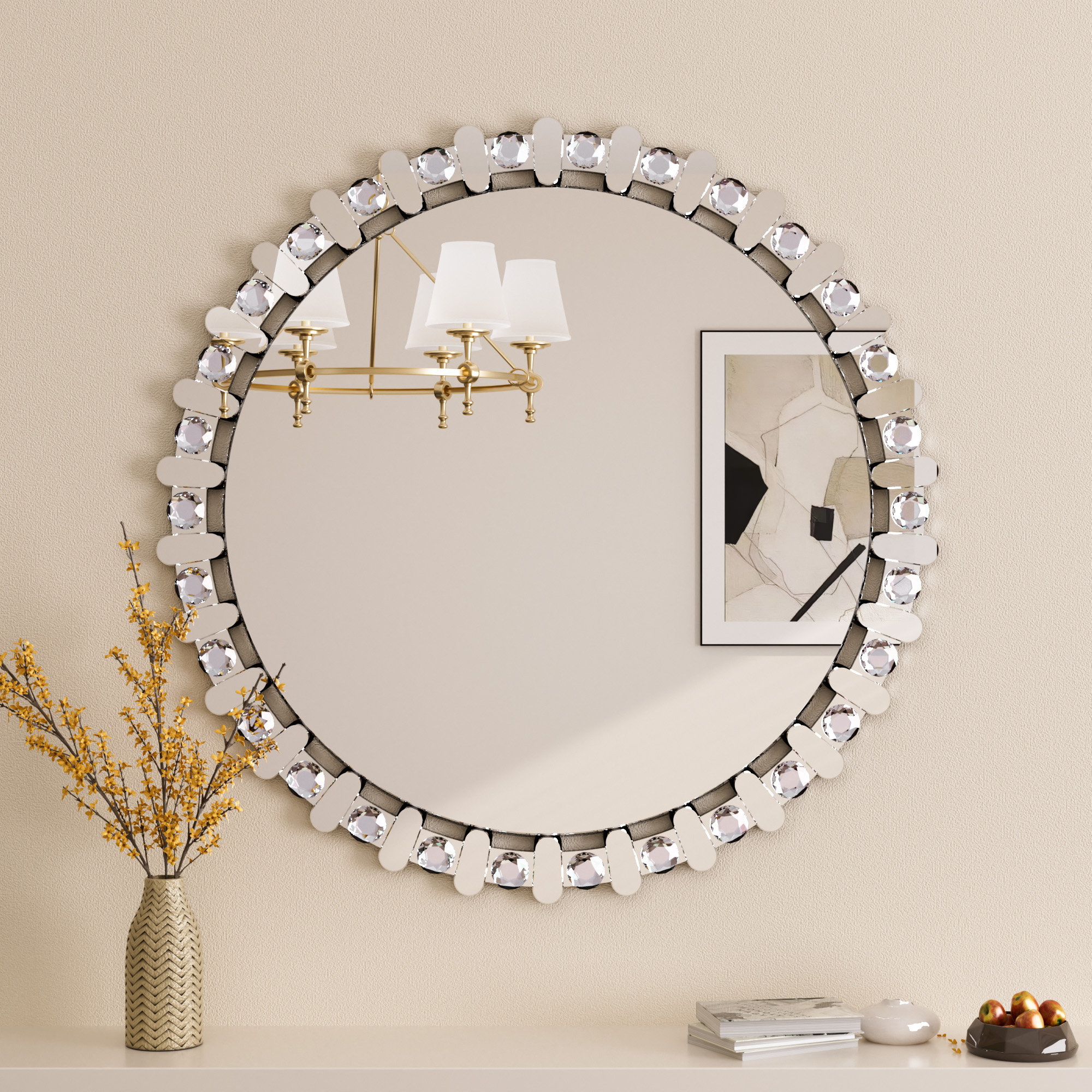 House of Hampton Kairyn Beveled Round Decorative Mirror Wall Accent ...