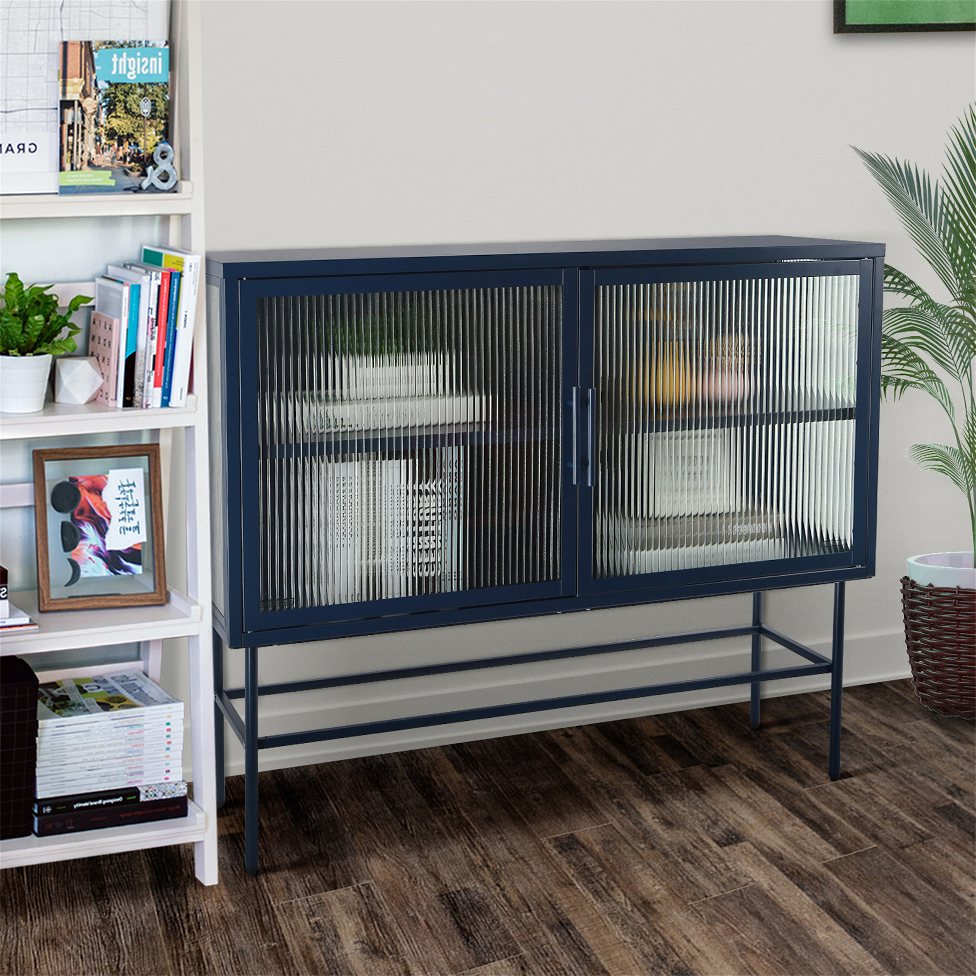Latitude Run® Double Door Tempered Glass Sideboard Console Table With 2 ...